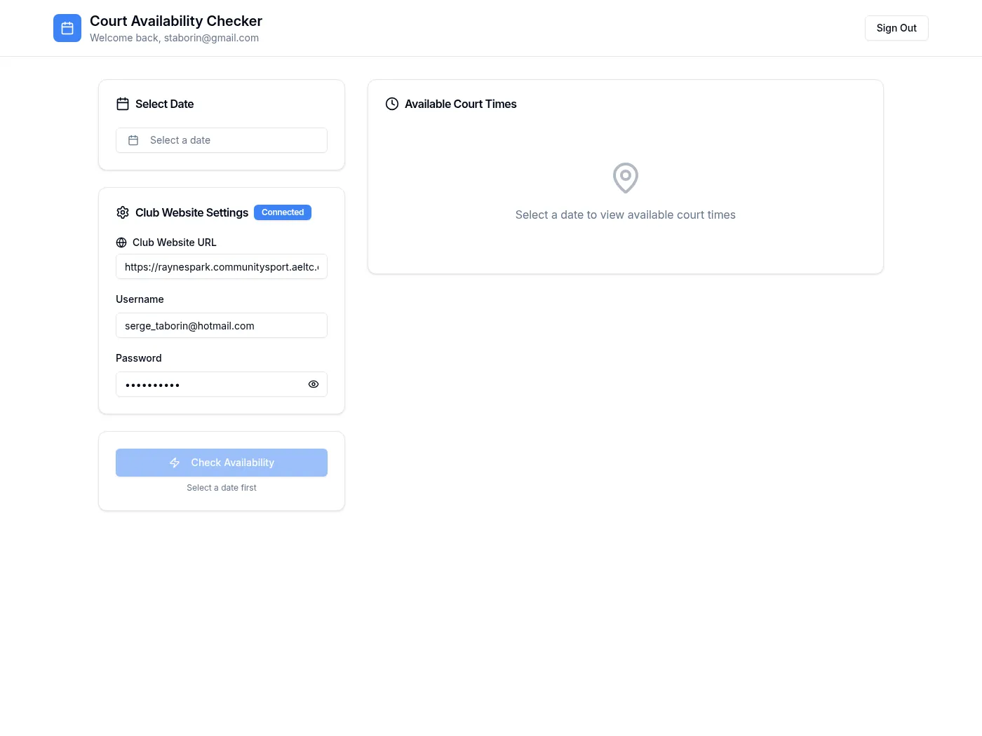 Court Availability Checker for Club Members