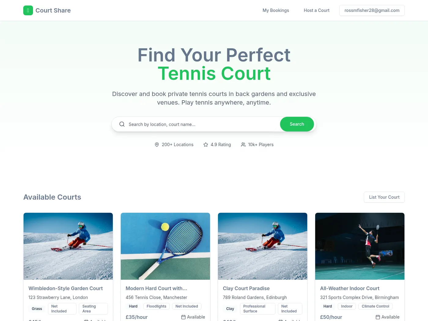 Court Share: Peer-to-Peer Tennis Court Booking Platform