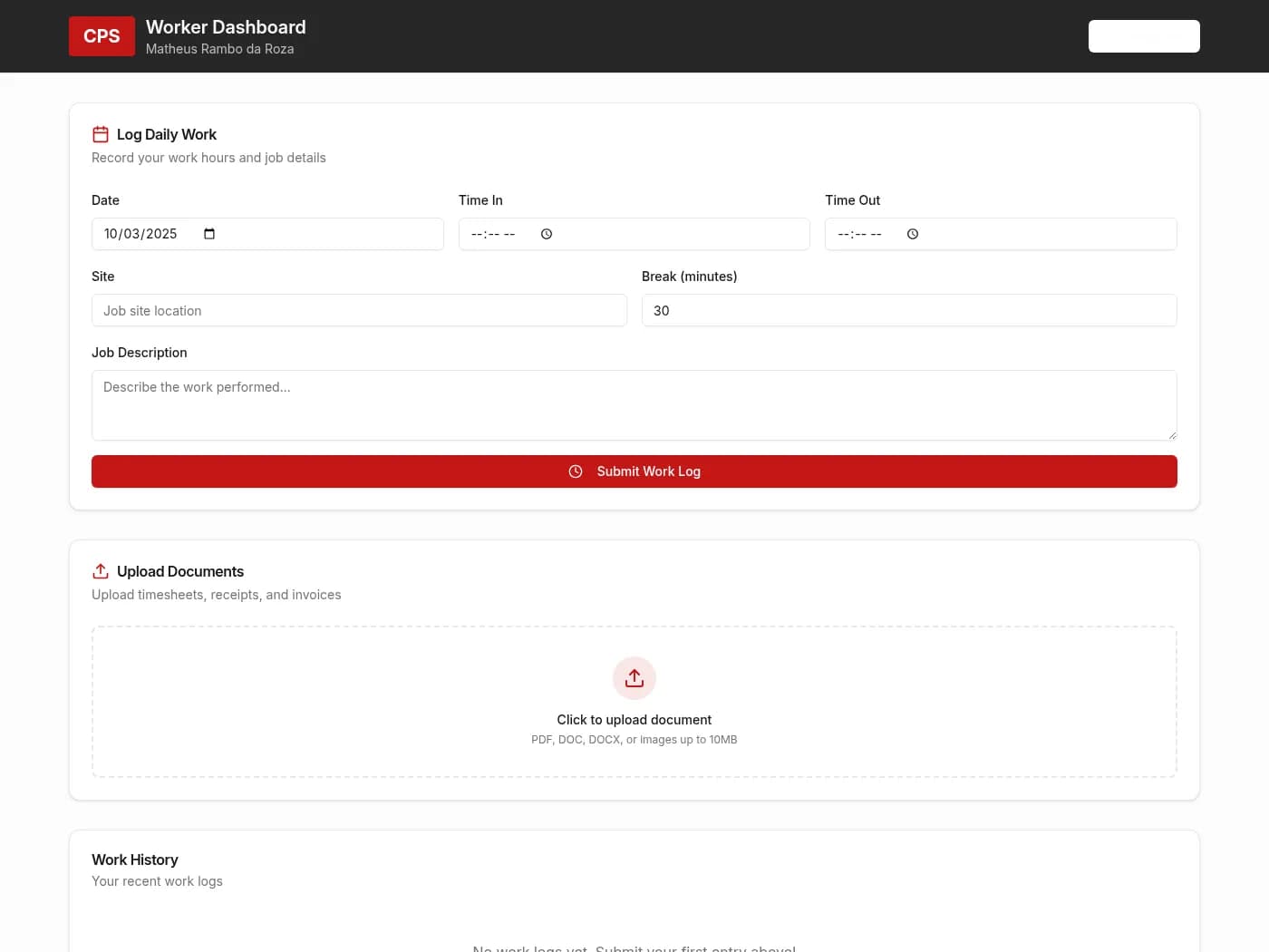 CPS Plastering Internal Workforce Management App