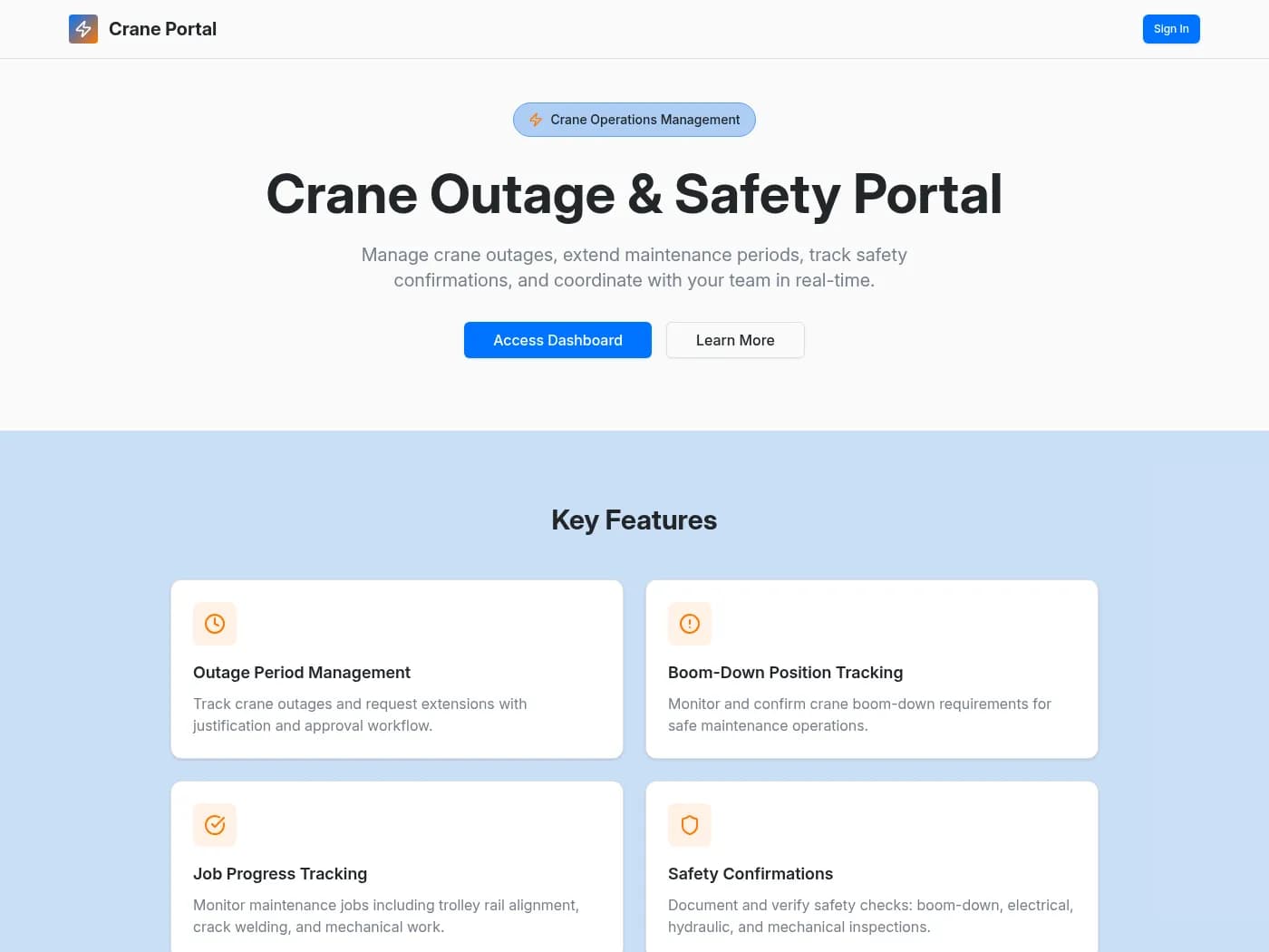Crane Outage Management & Safety Confirmation Portal