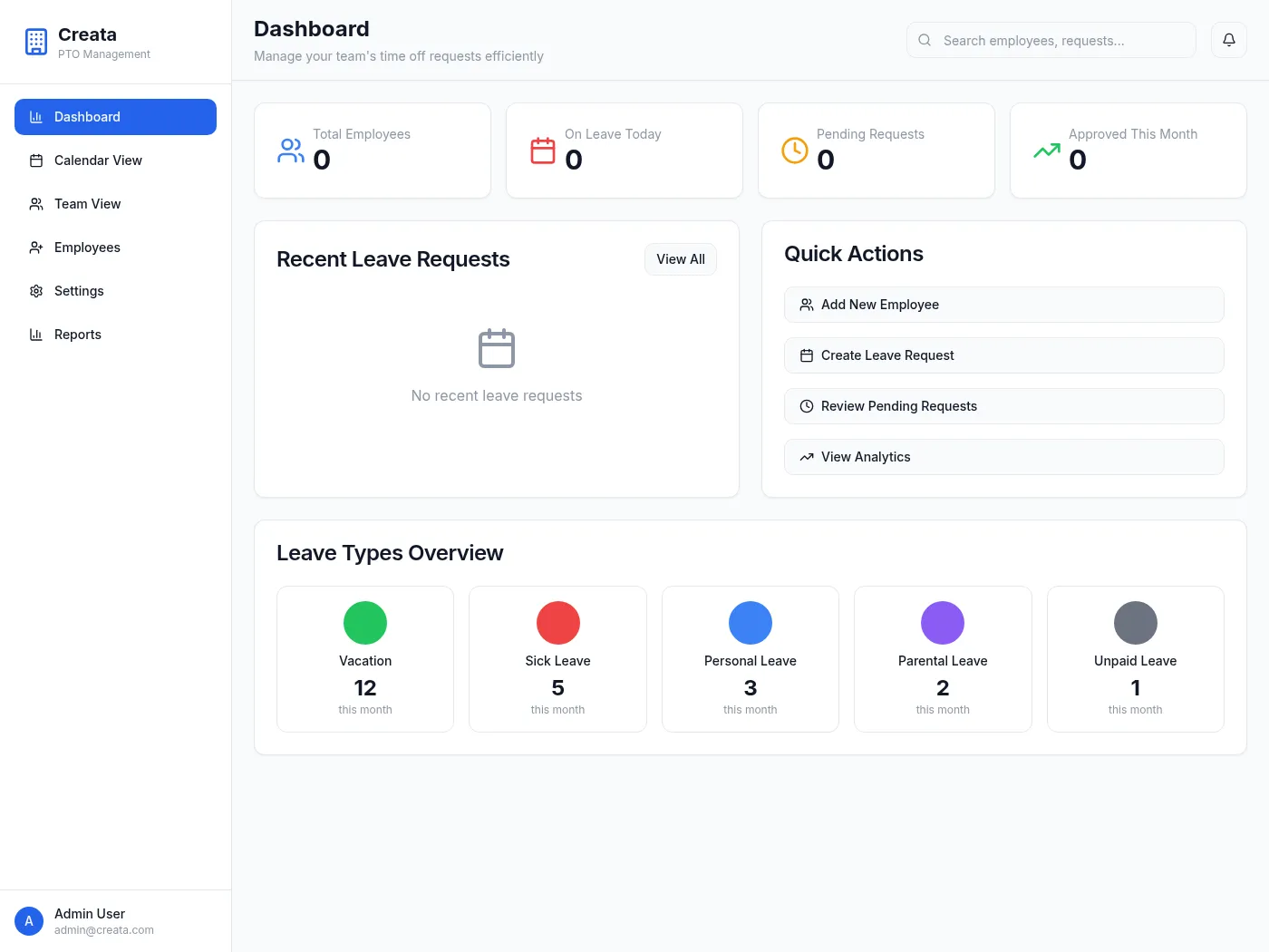 Creata PTO Management SaaS Platform