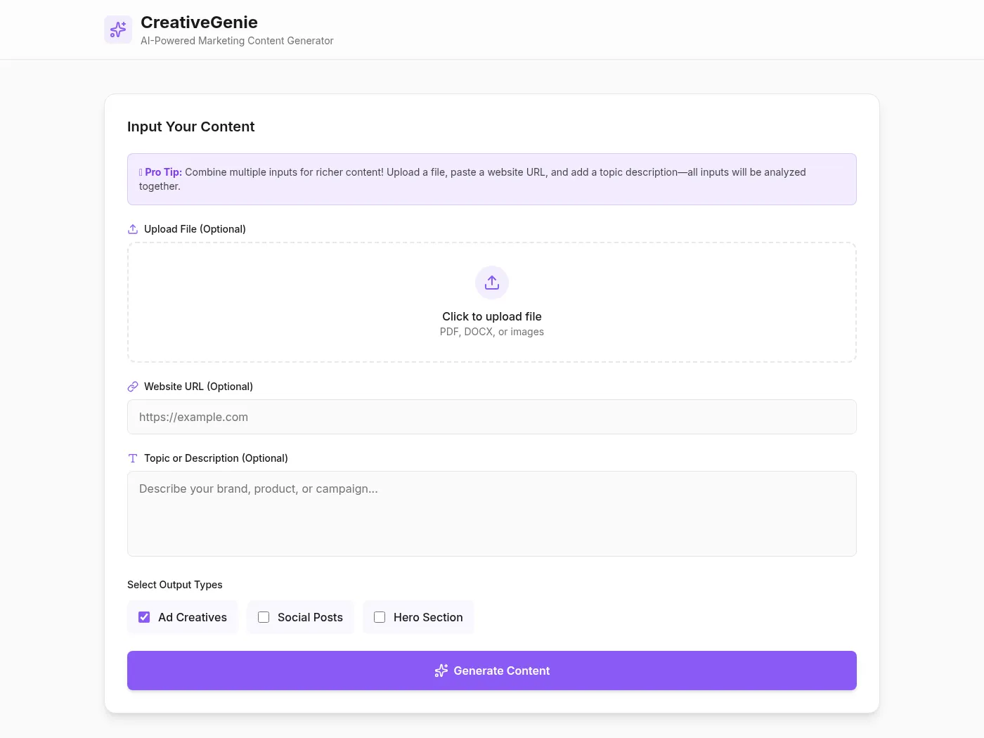 CreativeGenie – AI-Powered Brand Marketing Content Creator