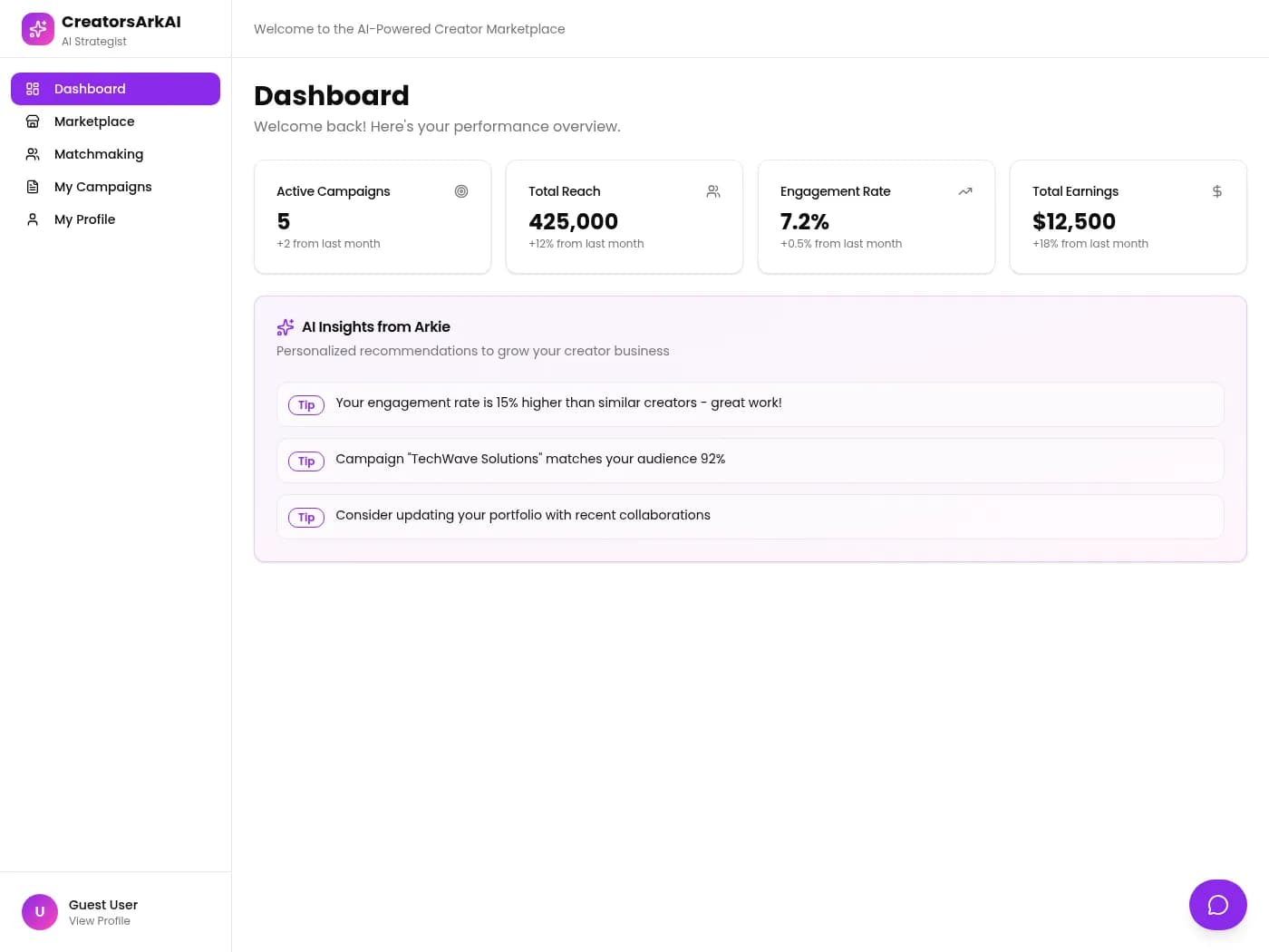 CreatorsArkAI – The AI-Powered Strategist & Marketplace for Brand-Creator Partnerships