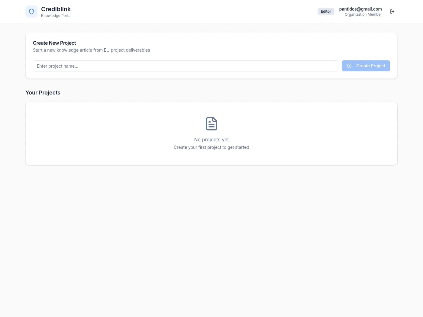 Crediblink Knowledge-Based Article Generator – Internal Stage-Gated Portal