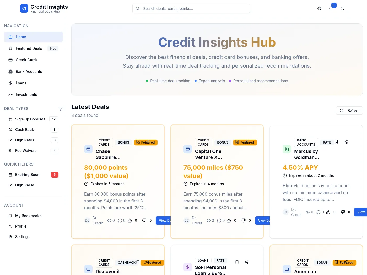 Credit Insights Hub: Modern Financial Deals & Reviews Platform