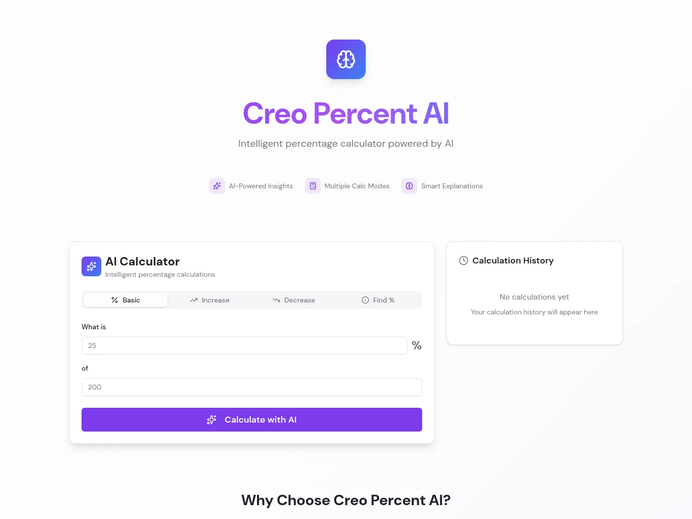 Creo Percent AI - Intelligent Percentage Calculator
