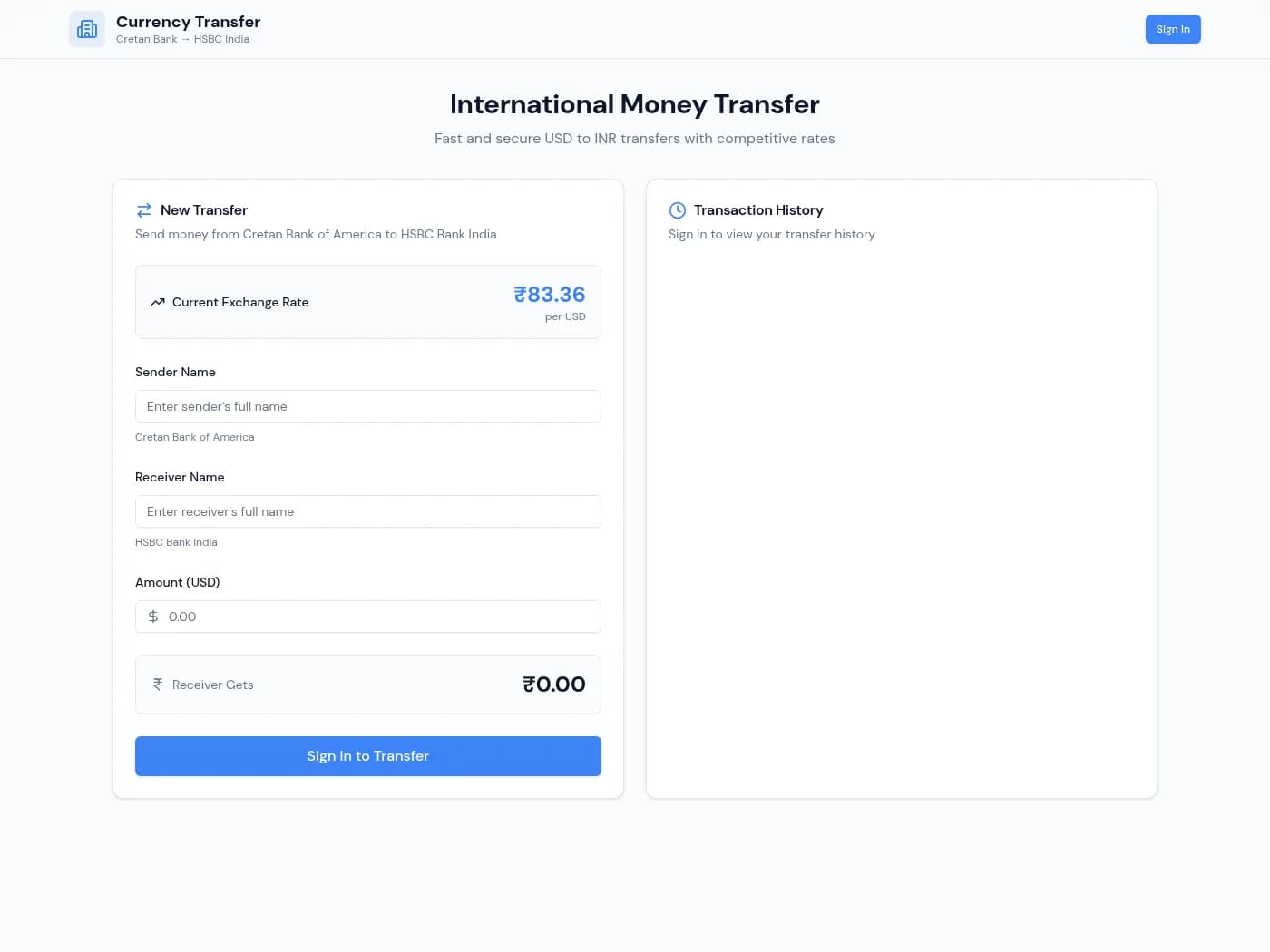 Cretan Bank to HSBC Currency Transfer App