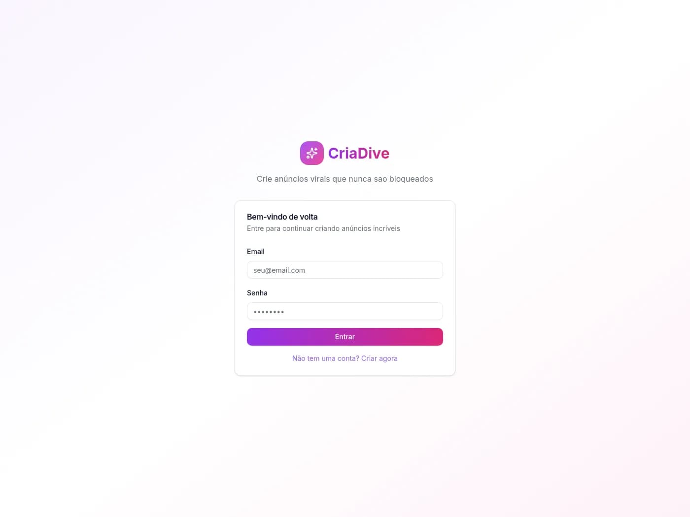 CriaDive - AI Plataforma Web para Criar Anúncios Anti-Bloqueio