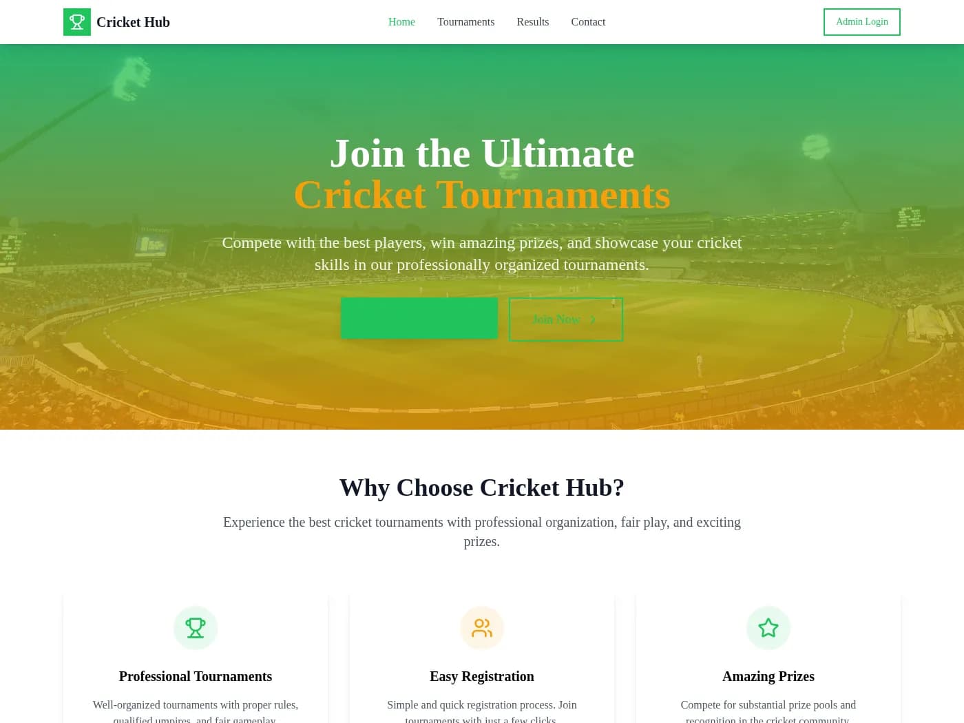 Cricket Tournament Hub - A Responsive Platform for Organizing and Joining Cricket Events