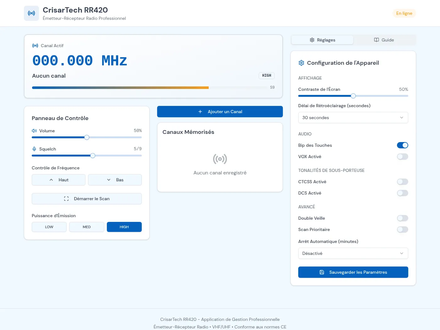 Application de gestion des fonctionnalités CrisarTech RR420