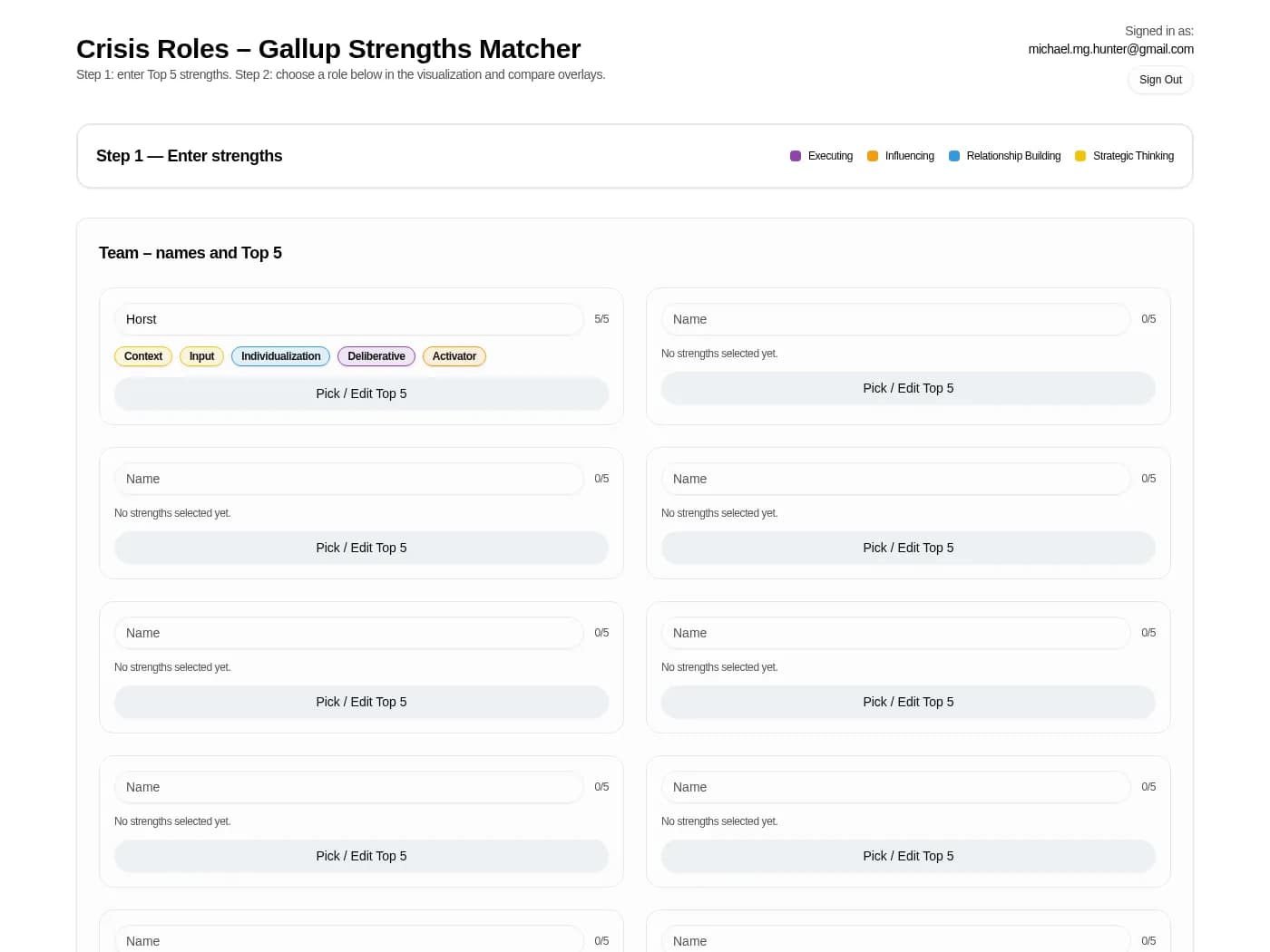 Crisis Roles Strengths Matcher Web App