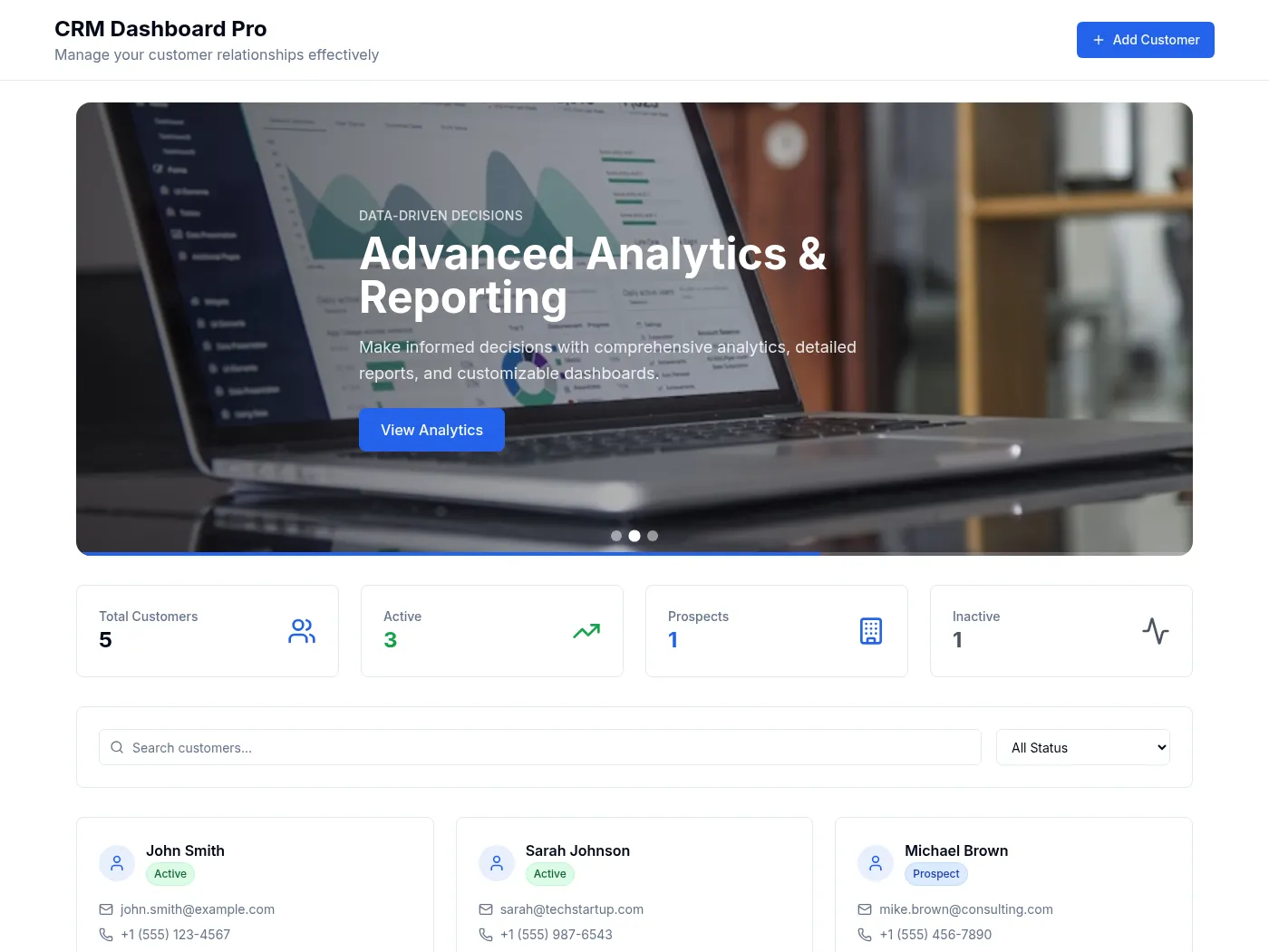CRM Dashboard with Responsive Slideshow and CRUD Functionality