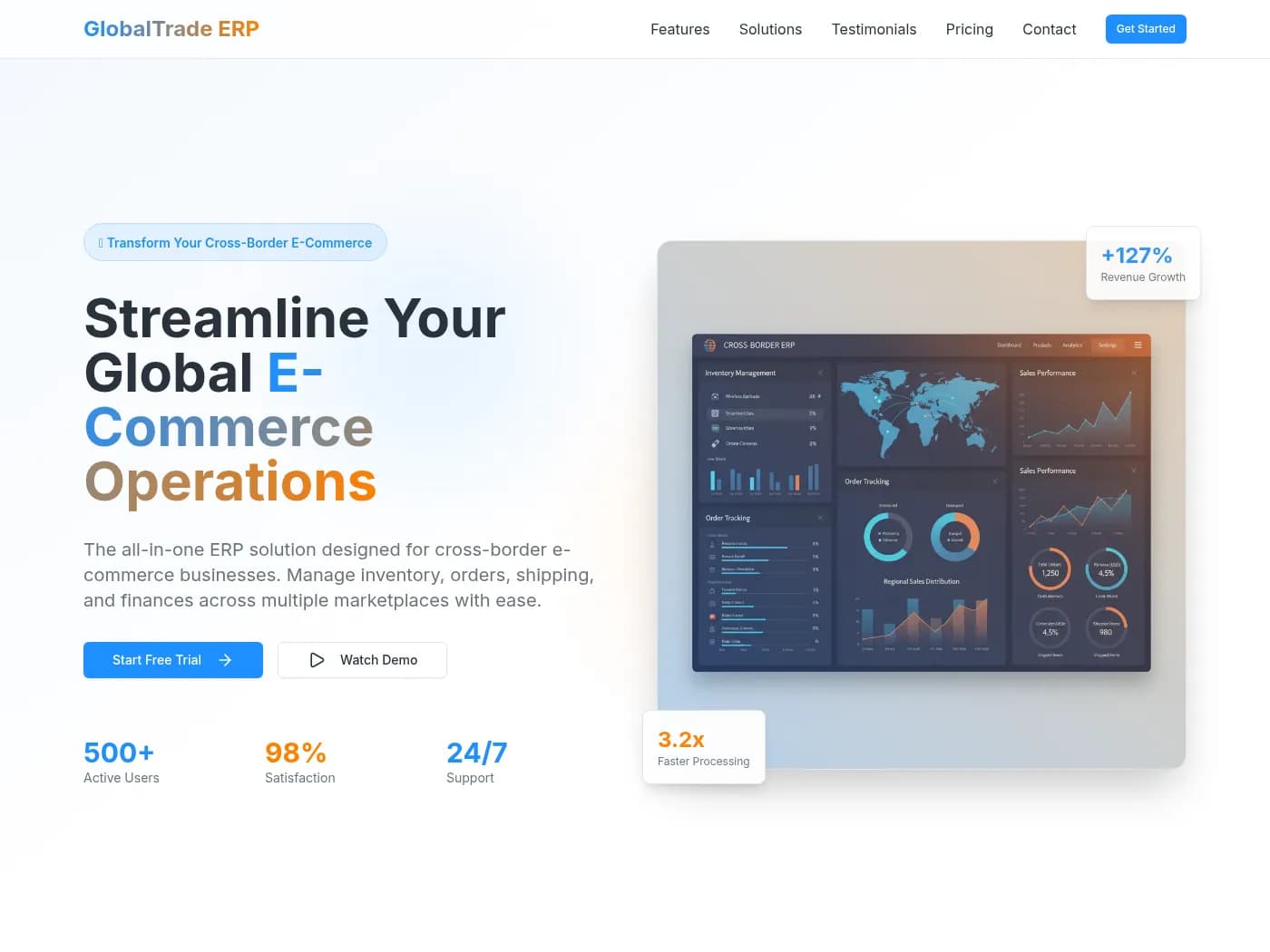 Cross-Border E-Commerce ERP SaaS Landing Page