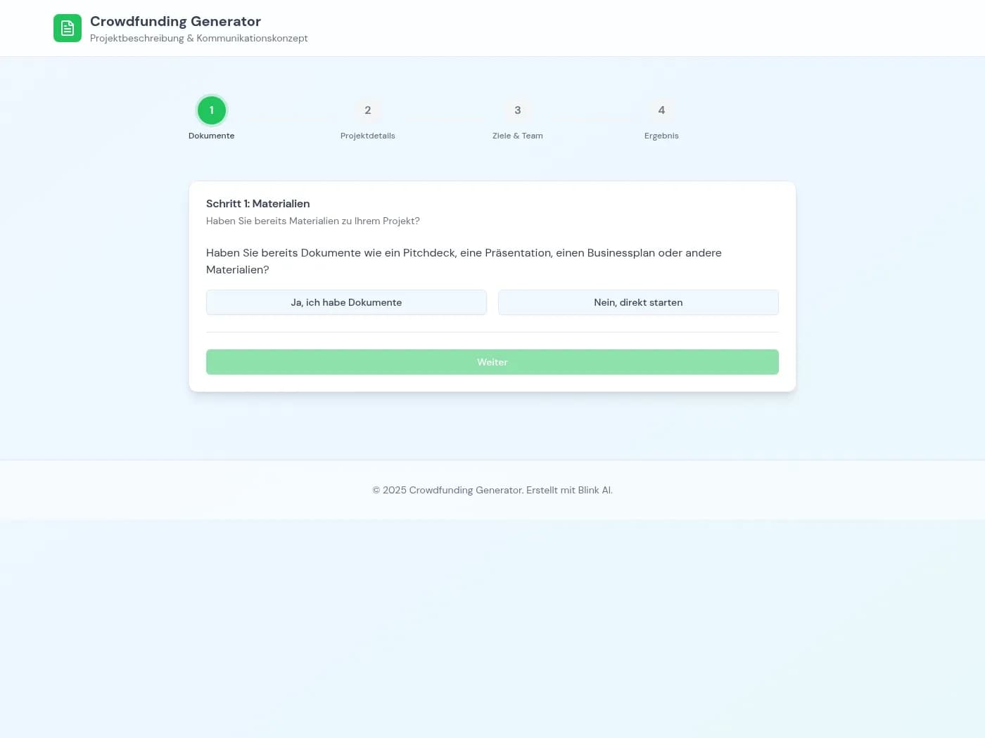 Crowdfunding Projektbeschreibung & Kommunikationskonzept Generator