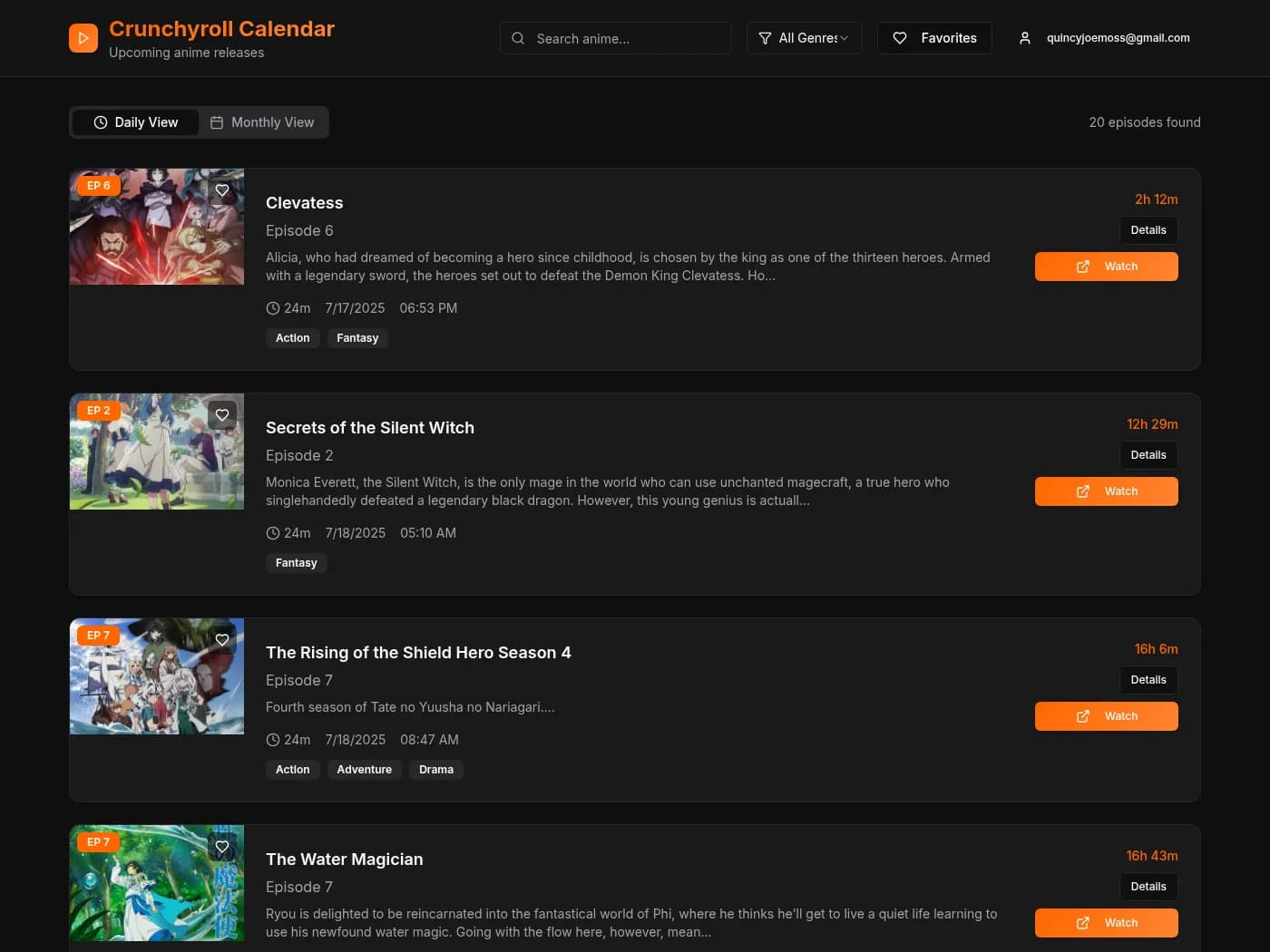 Crunchyroll Anime Release Calendar