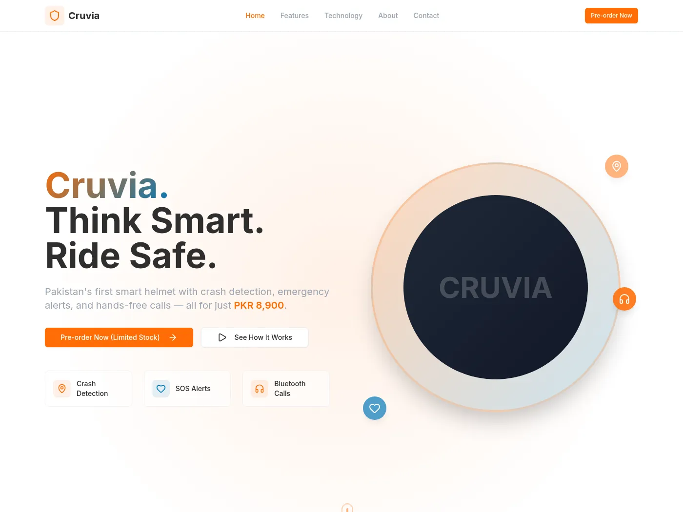 Cruvia Helmets: Investor-Ready Smart Safety Helmet Website