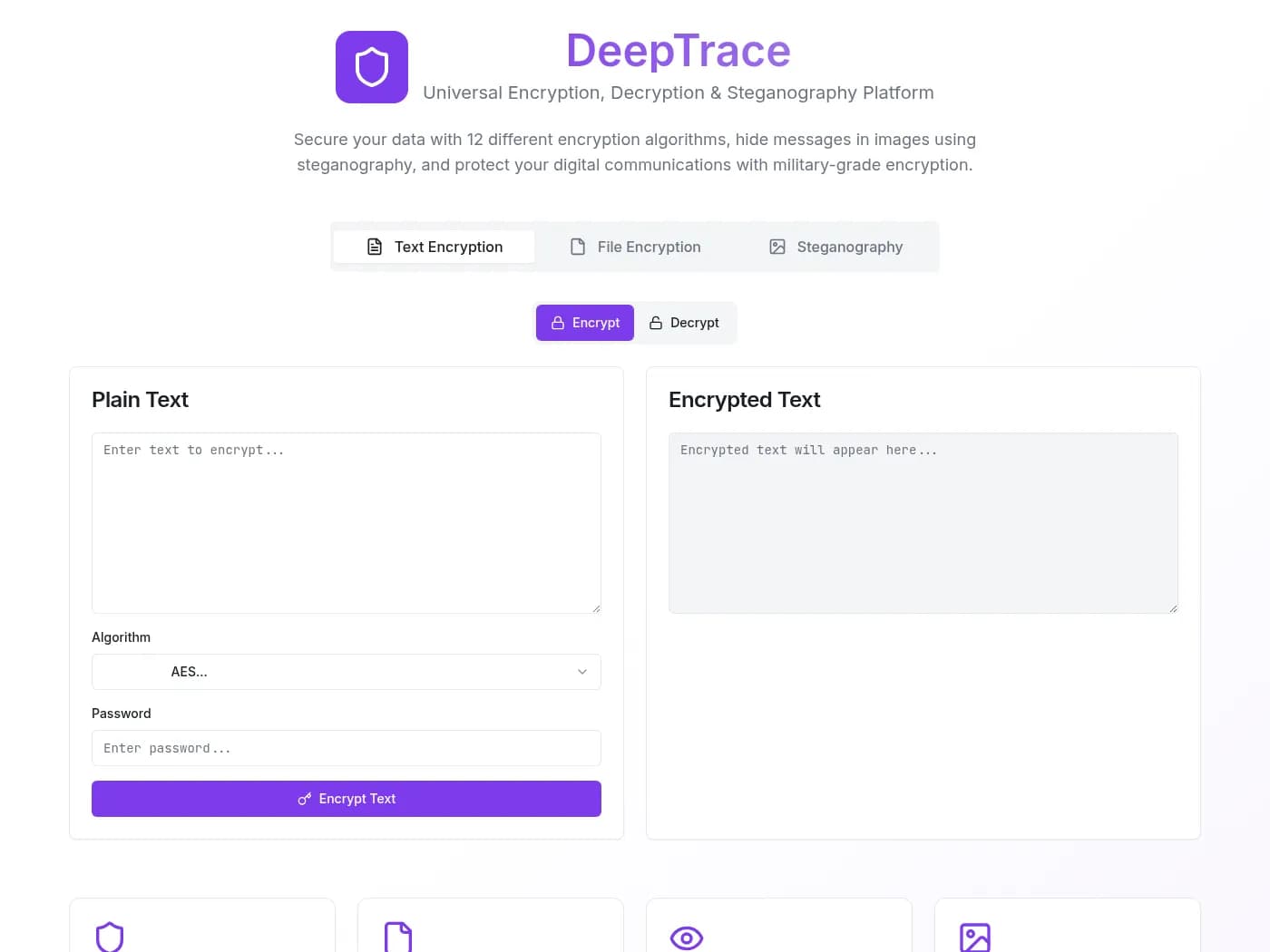 CrypticWeb: Universal Encryption, Decryption & Steganography Platform