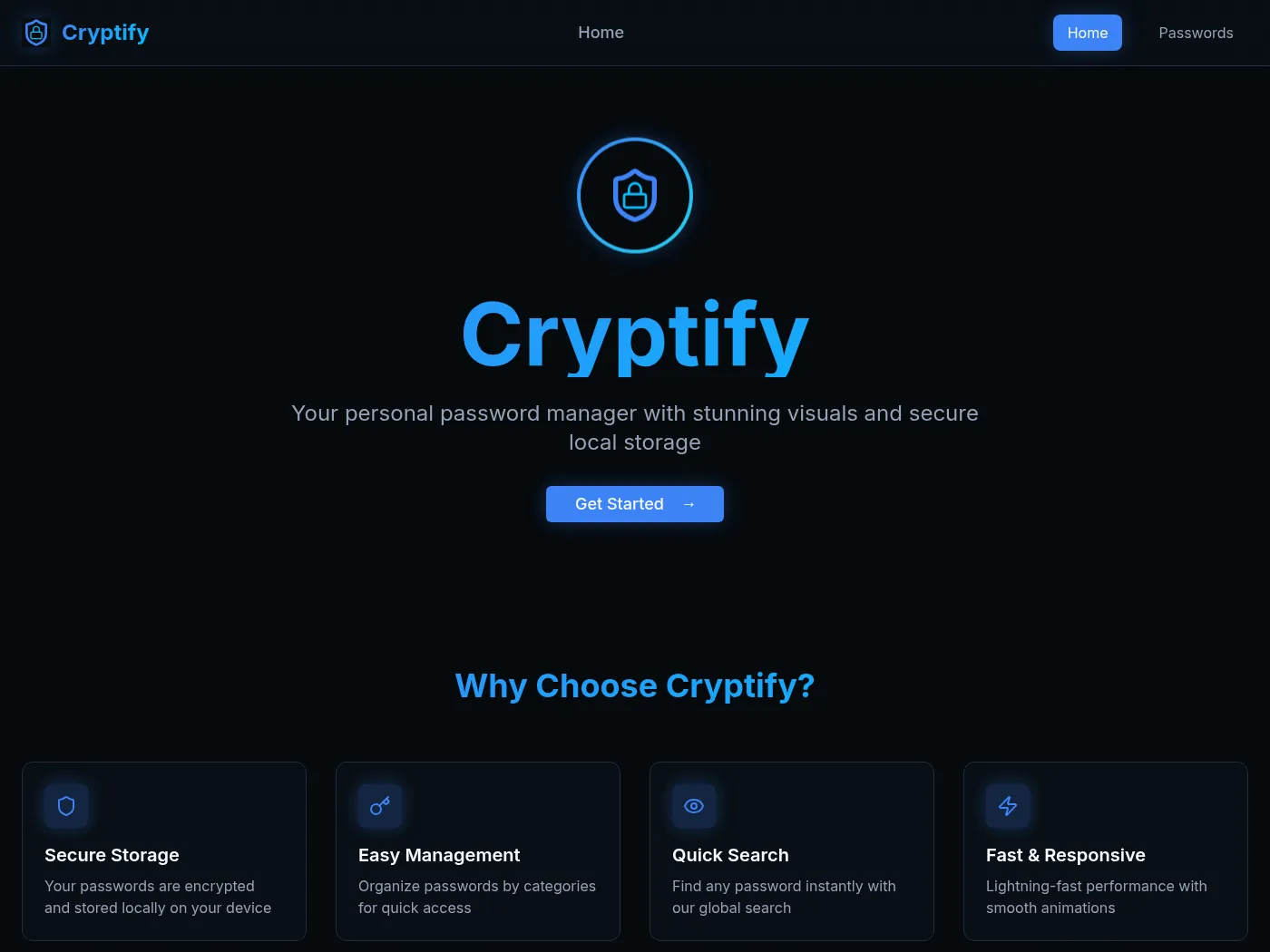 Cryptify: Modern Password Manager Web App with Animated UI