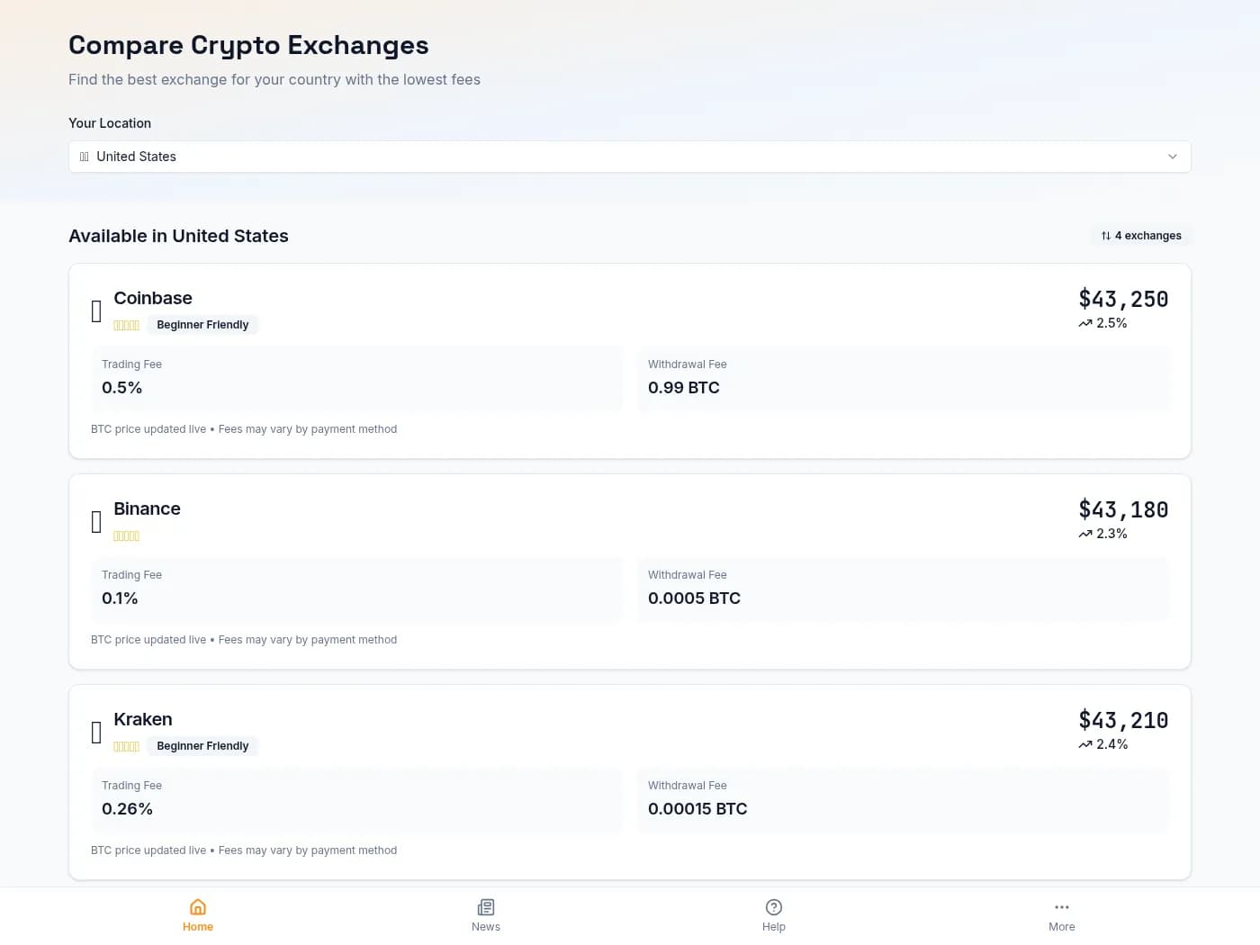 Crypto Exchange Comparator for Beginners