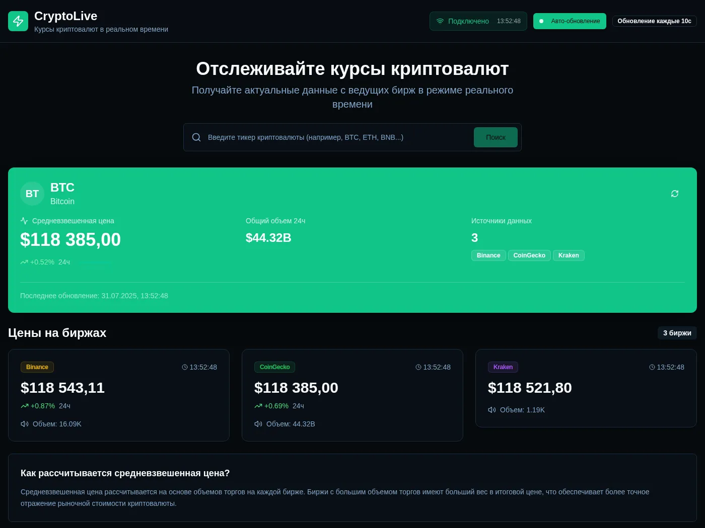 CryptoLive: Реальный курс криптовалют в реальном времени