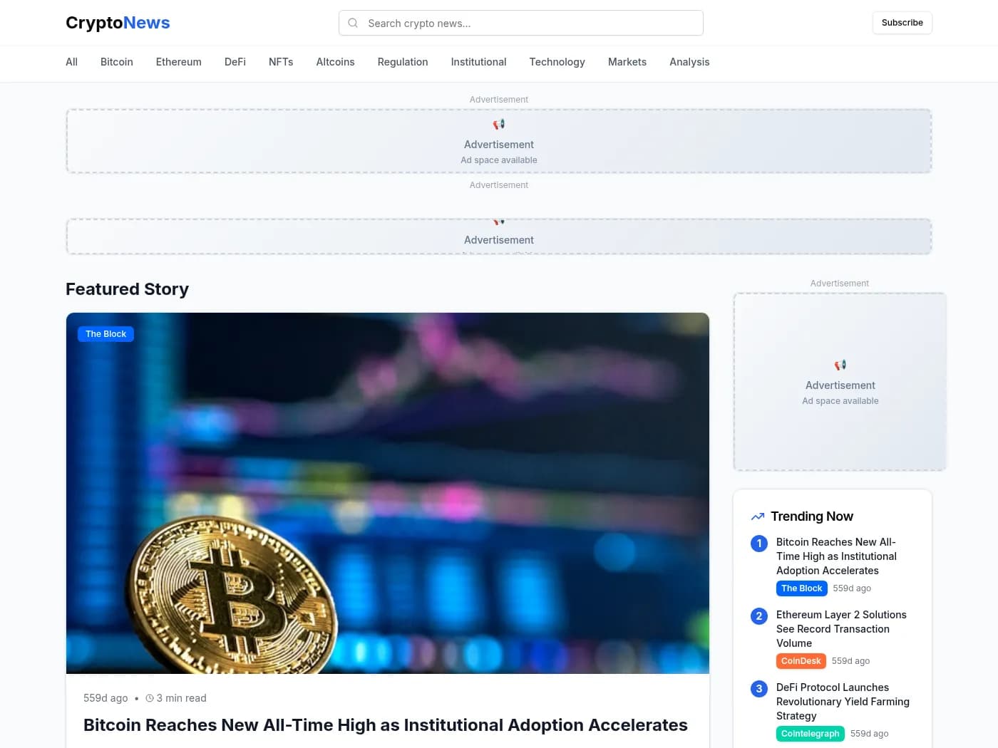 Crypto News Aggregator & The Block Clone