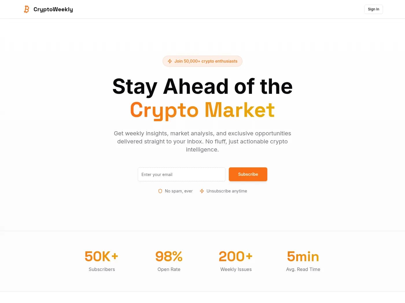 Crypto Newsletter Landing Page