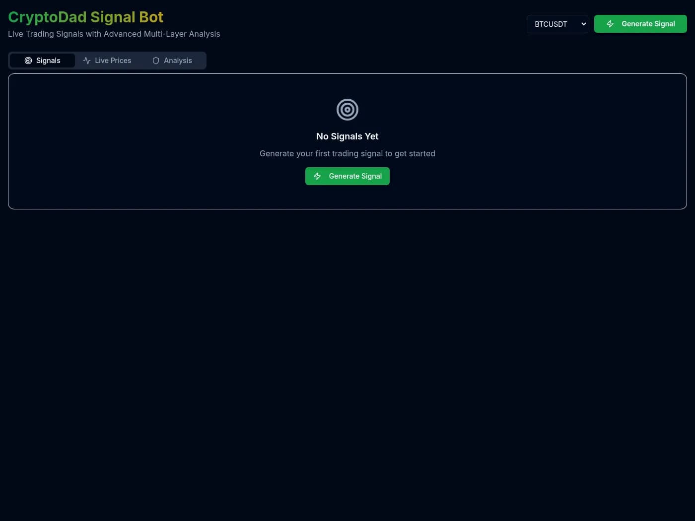 CryptoDad Signal Bot – Real-Time Crypto, Stocks & Forex Trading Signals with Full-Stack Live Data & Market Sentiment
