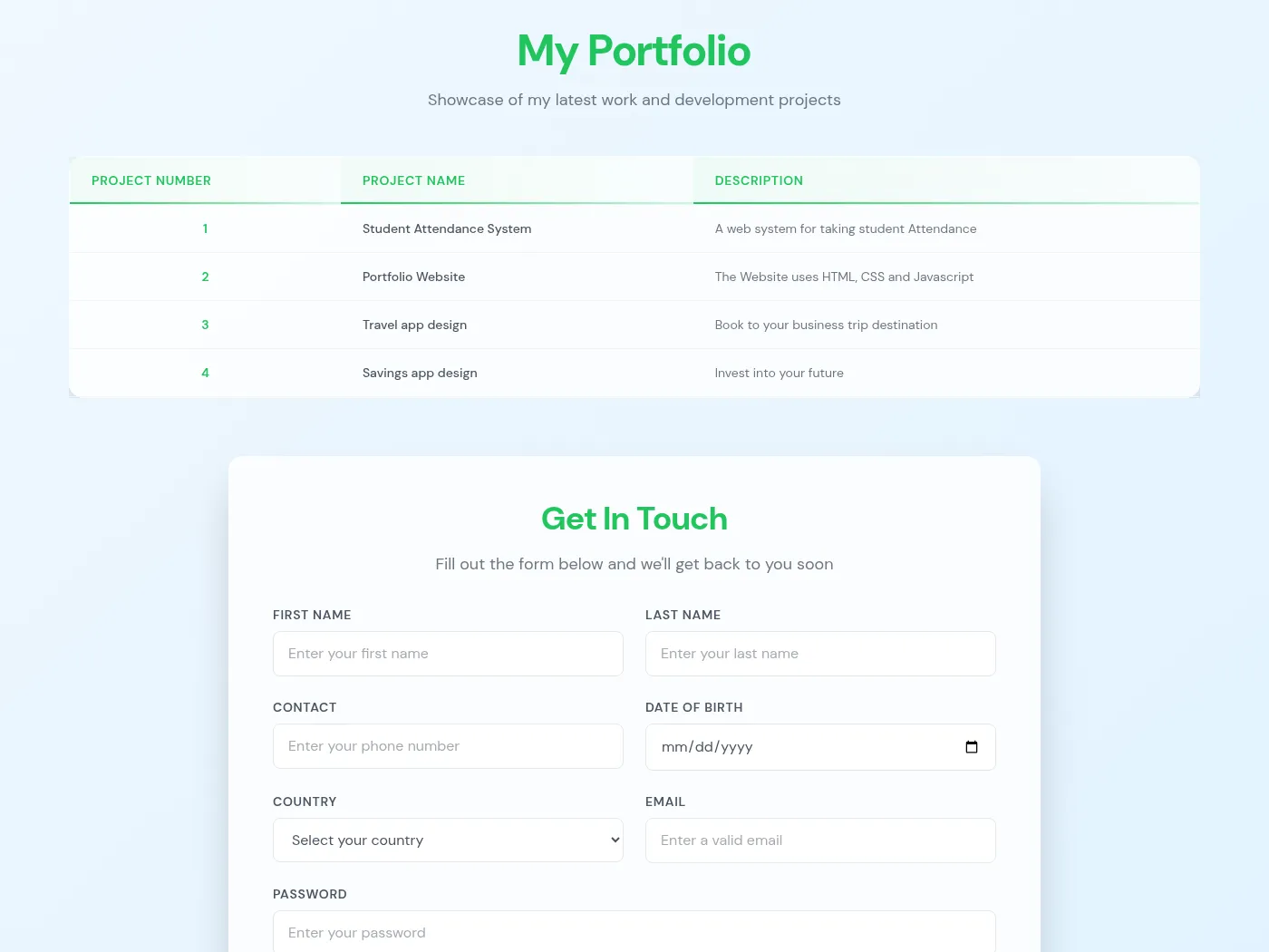 CSS Styled Project Showcase Table