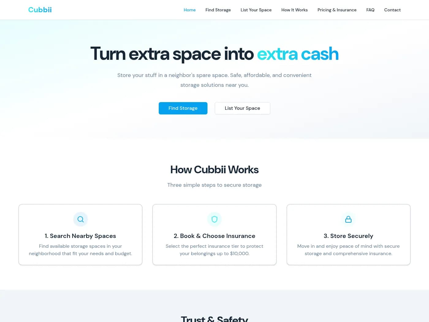 Cubbii — Airbnb-Style Storage Marketplace Web App