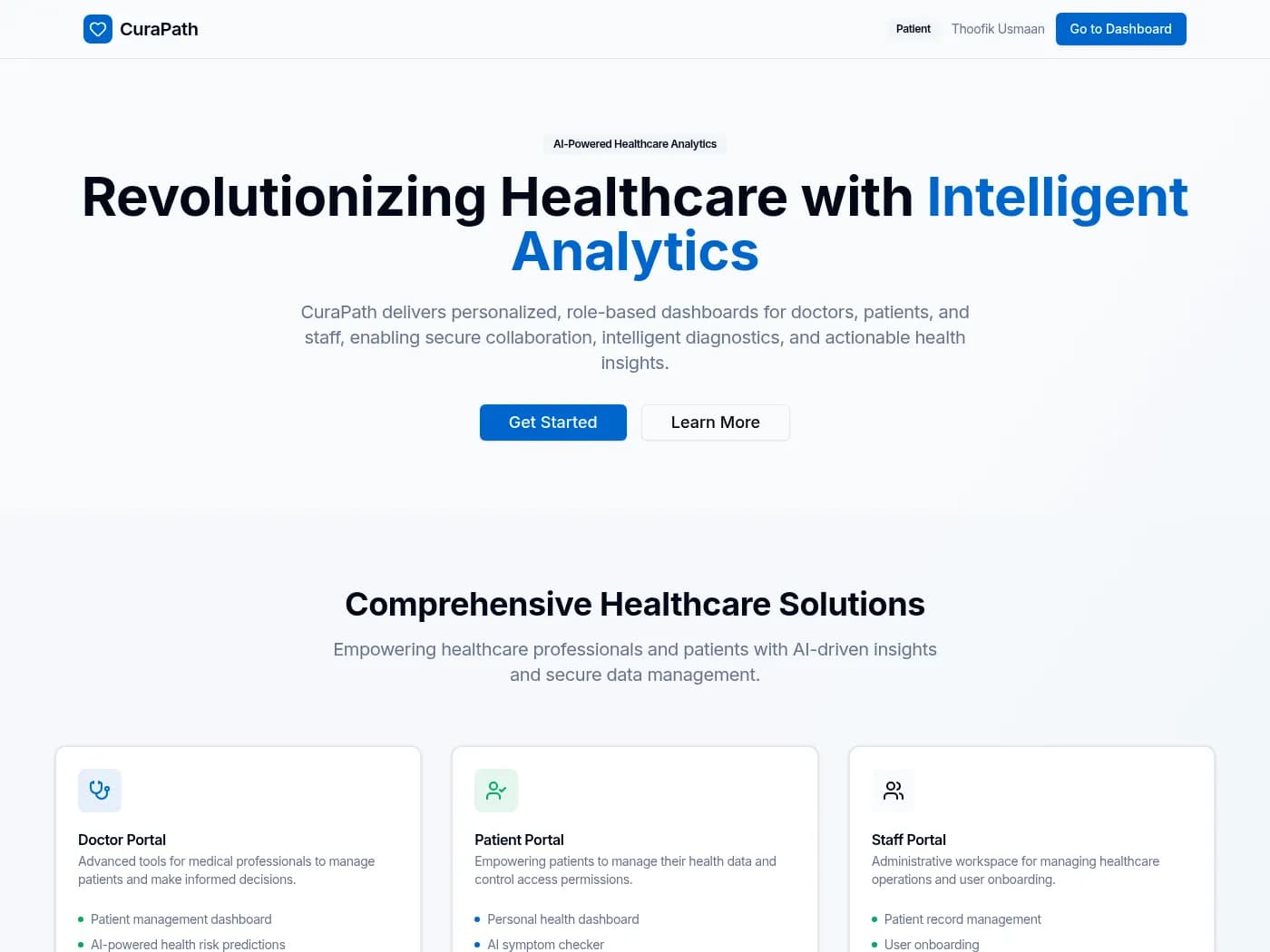 CuraPath - AI-Powered Health Analytics Platform (Frontend)