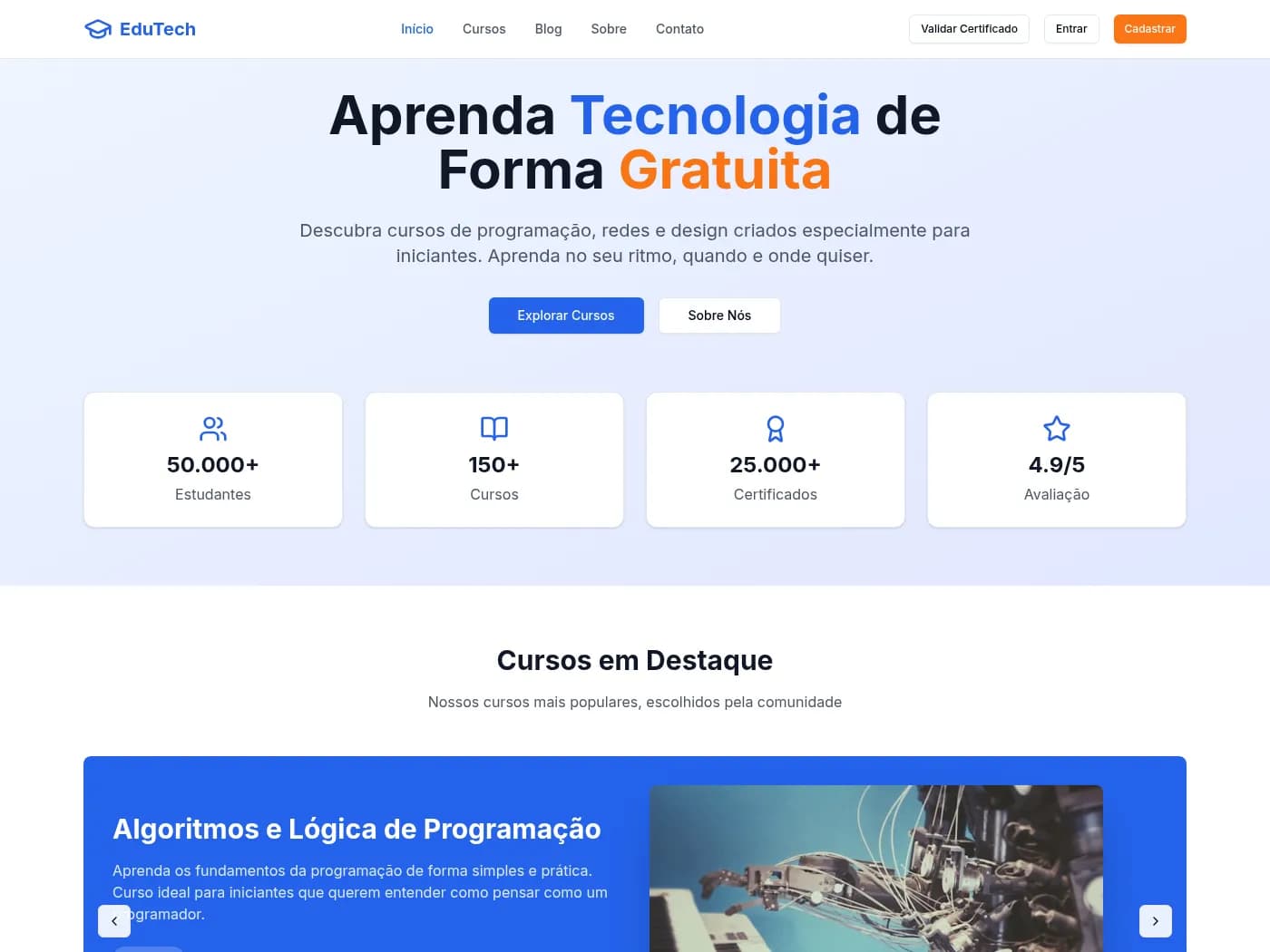 Portal Educacional Inspired by Curso em Vídeo for Beginner Technology Learners