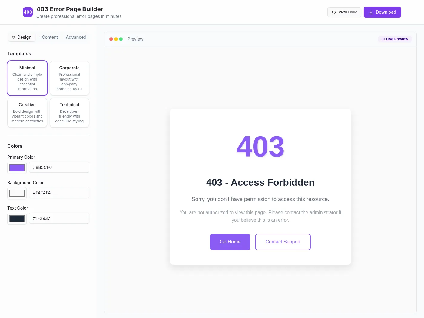 Custom 403 Error Page Builder