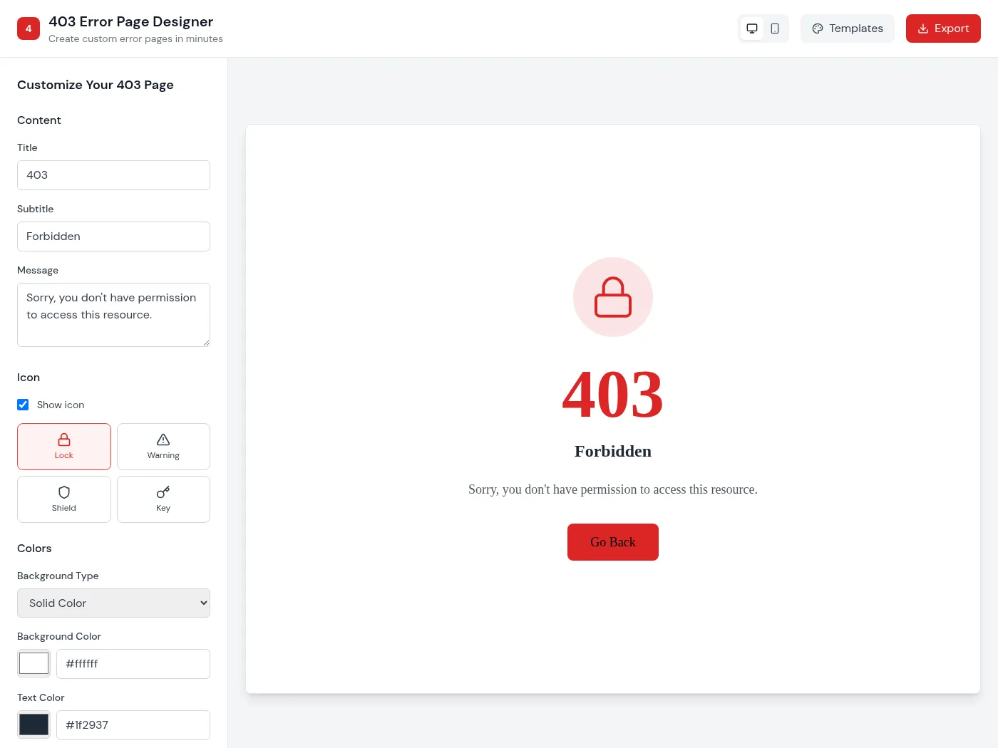Custom 403 Error Page Designer