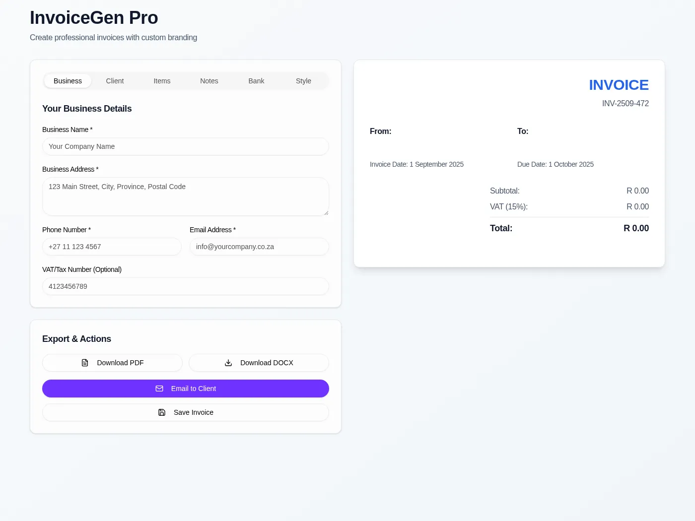 Custom Invoice Generator for Businesses