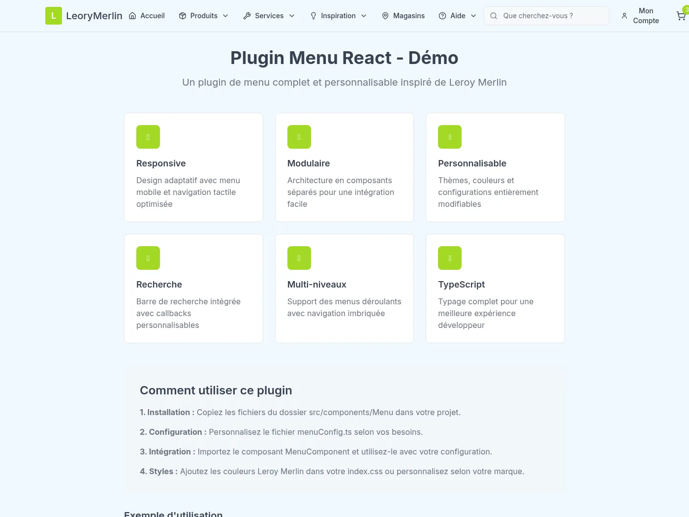 Customizable Menu Plugin for React Websites
