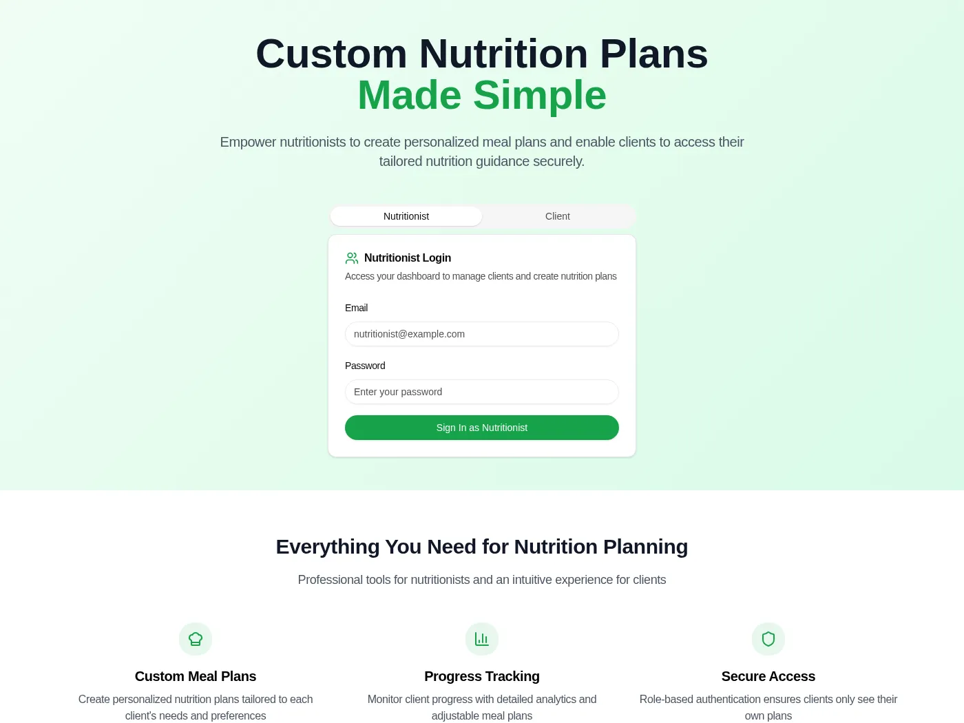 Custom Nutrition Plan Builder for Clients