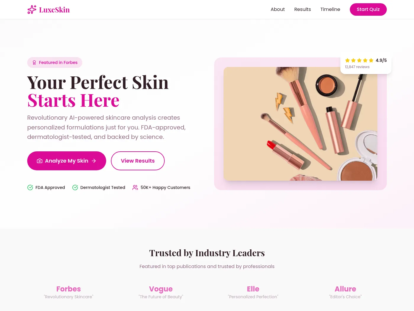 Custom Skincare Website with Personalized Product Quiz
