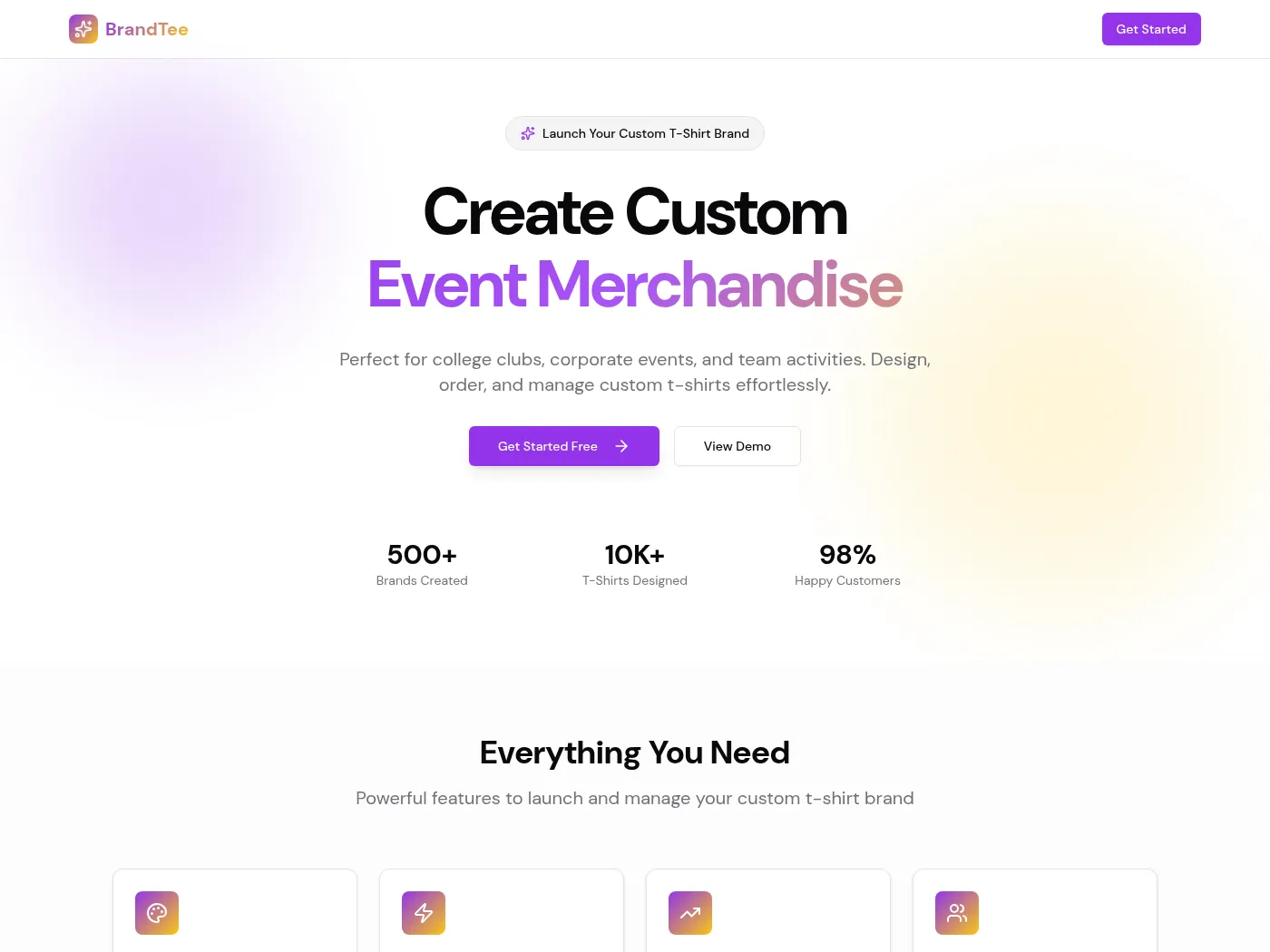 Custom T-Shirt Branding Platform for College & Corporate Events