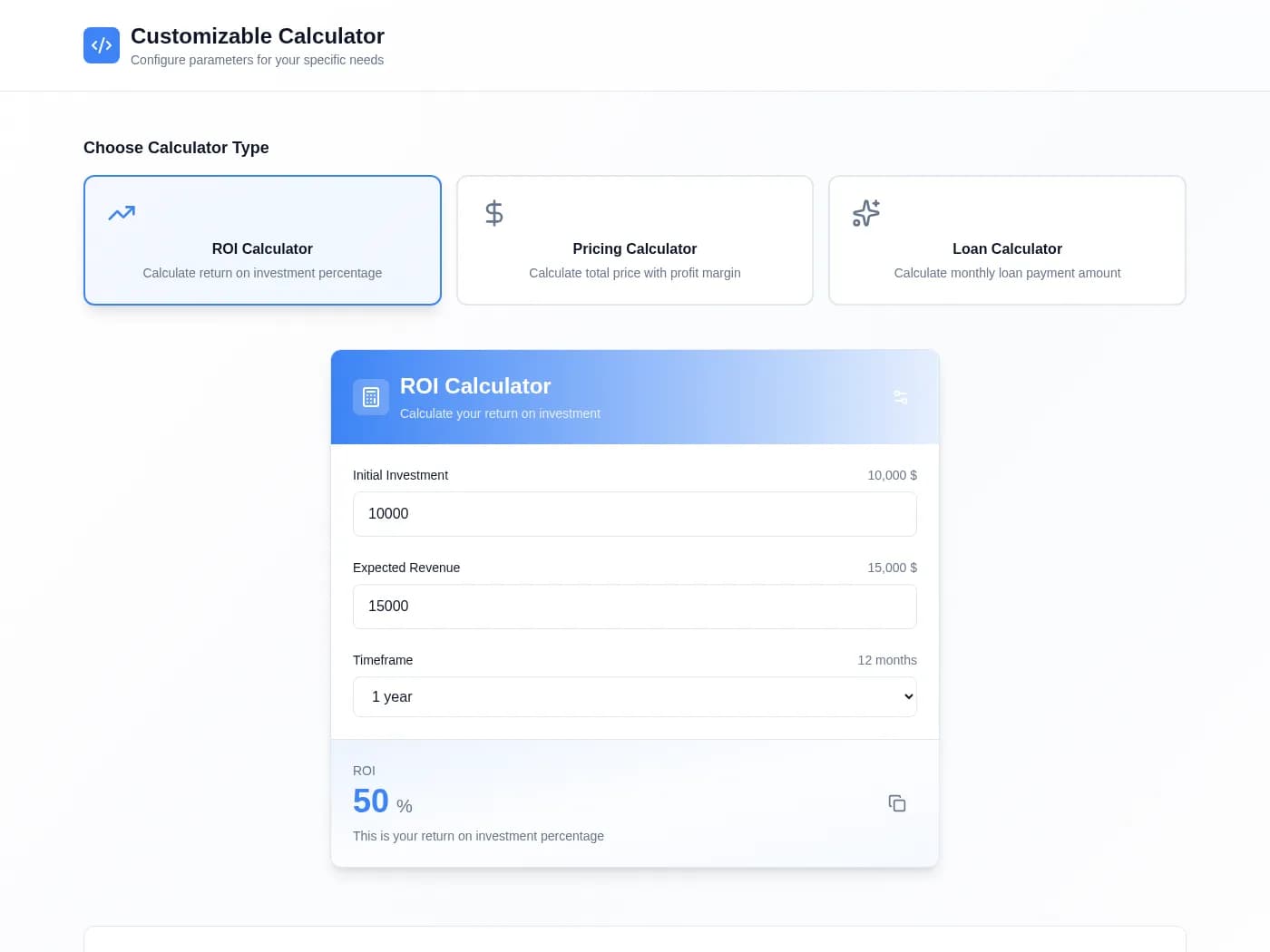 Customizable Website Calculator