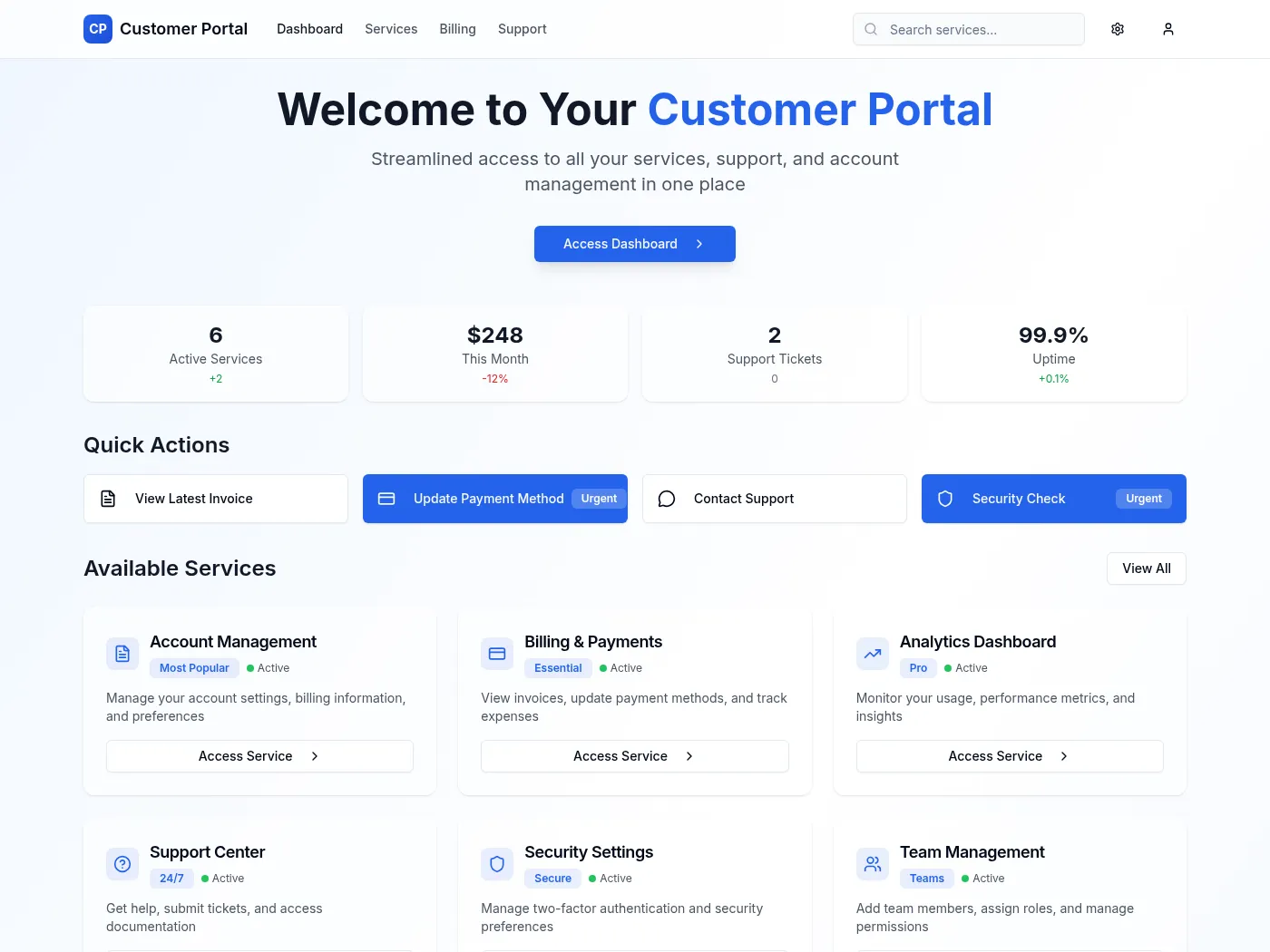Customer Portal Website