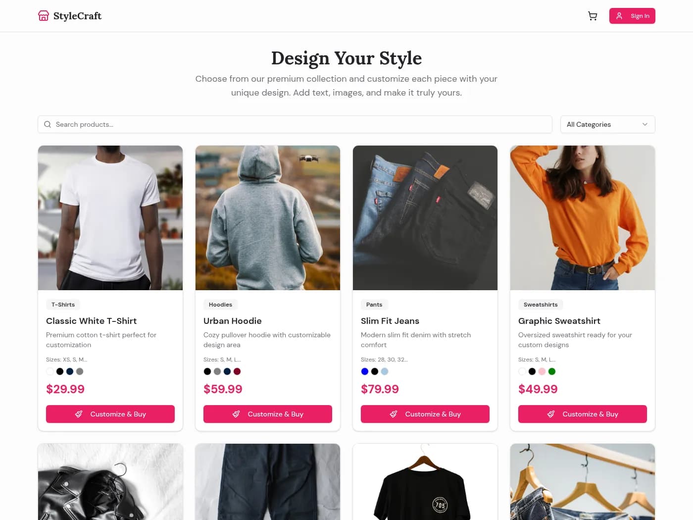 Customizable Online Clothing Store with Visual Product Editor