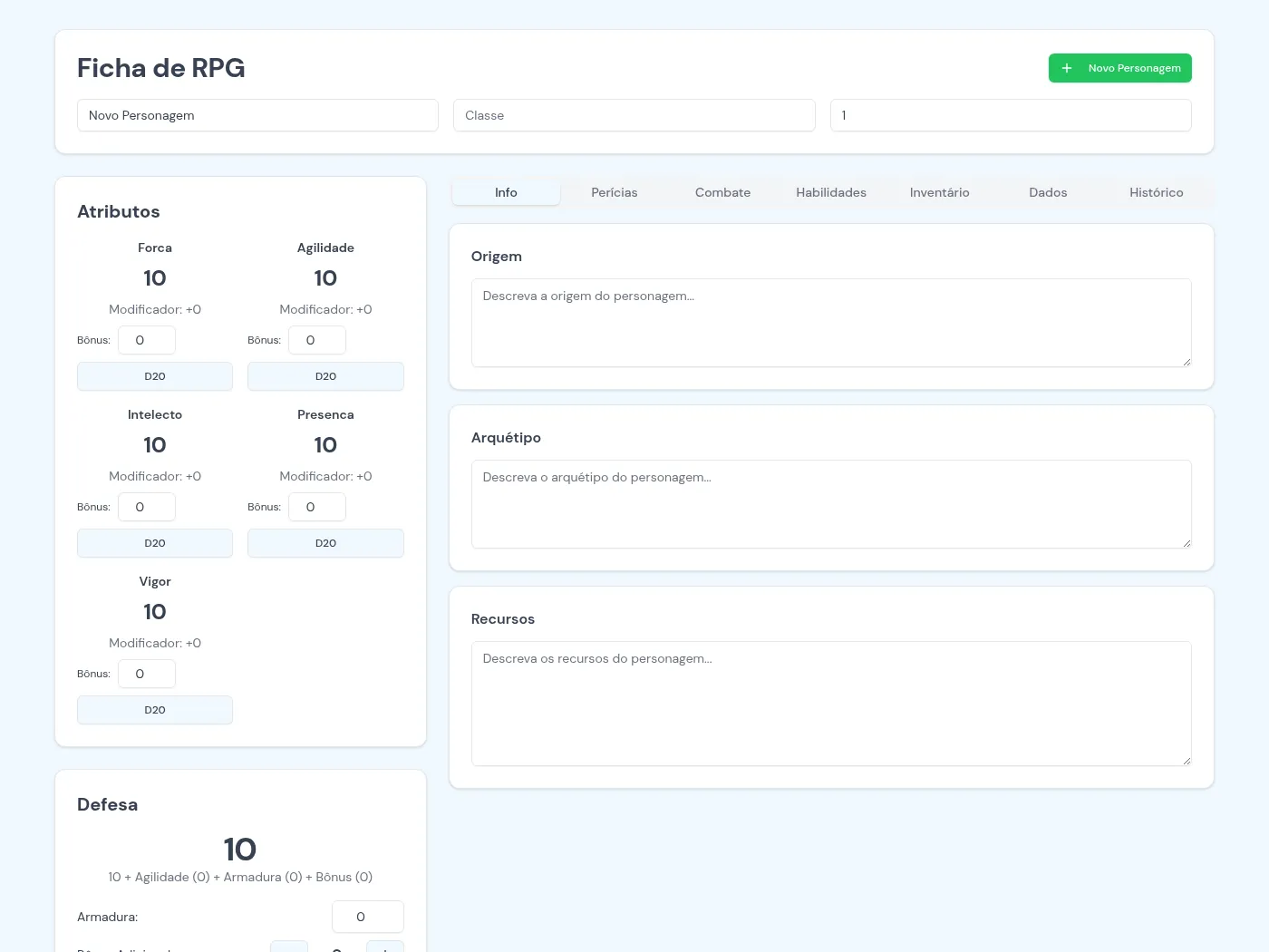Customizable RPG Character Sheet Web App