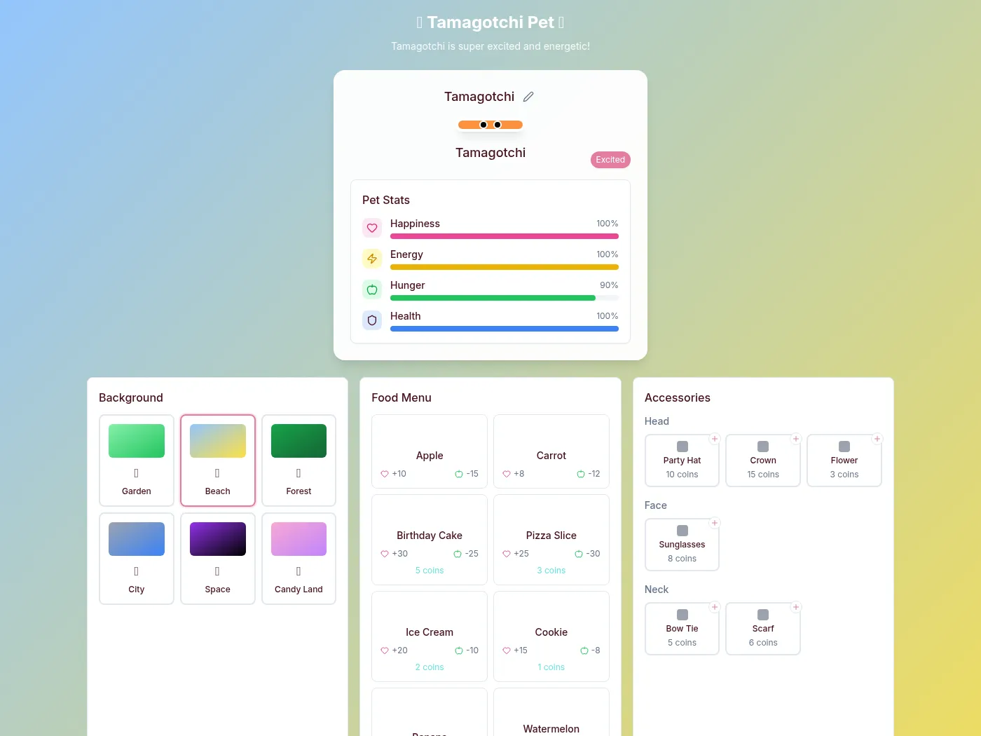 Customizable Tamagotchi Virtual Pet App