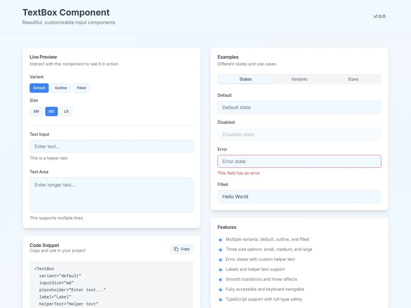 Customizable Text Box Component