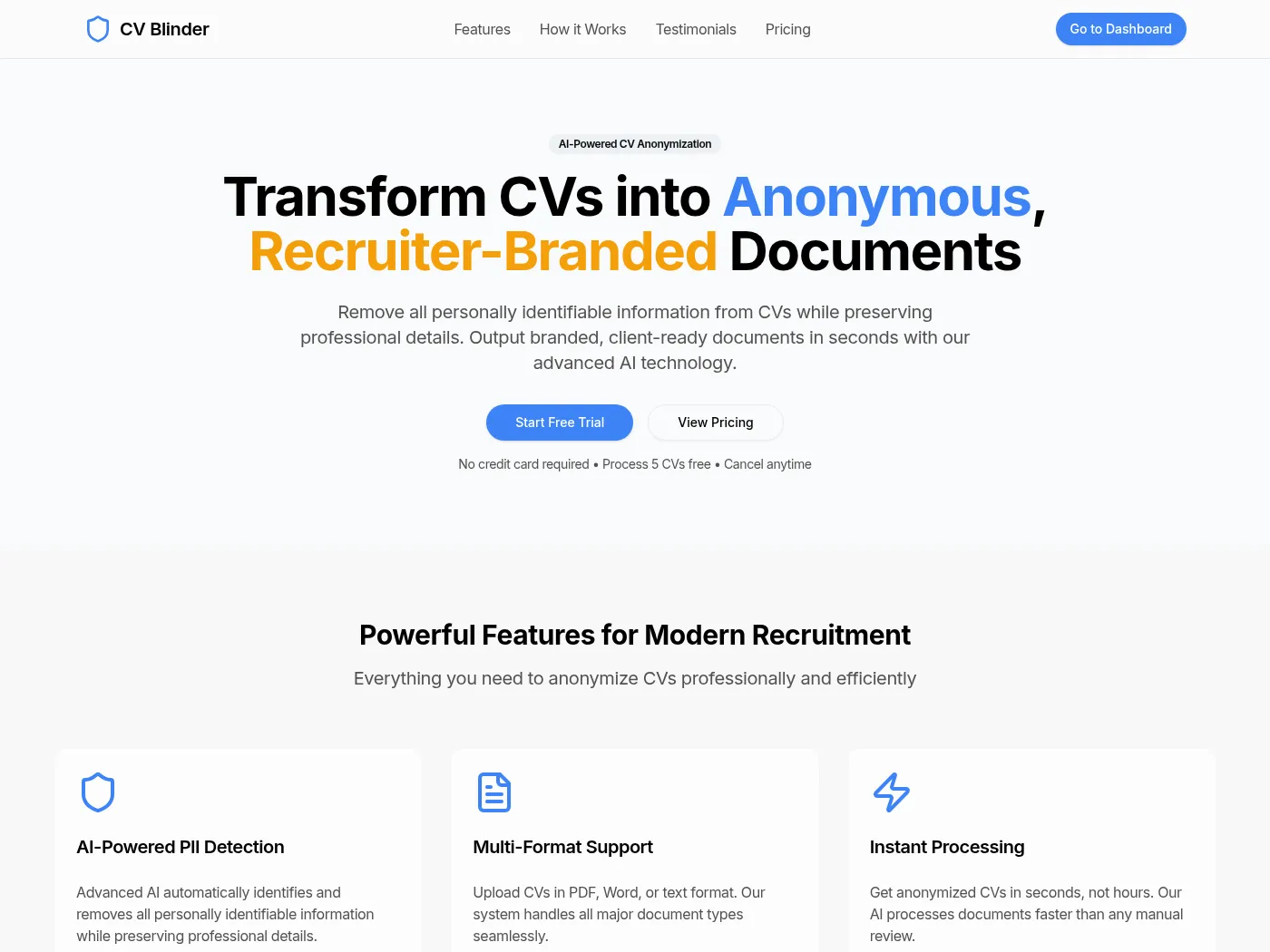CV Blinder: AI-Powered CV Anonymization & Branding SaaS