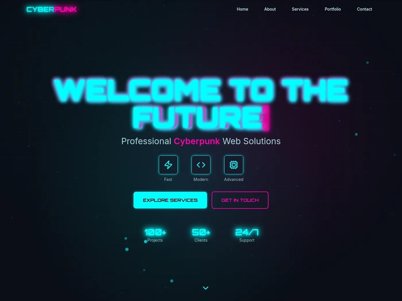 Cyberpunk Stílusú Professzionális Weboldal