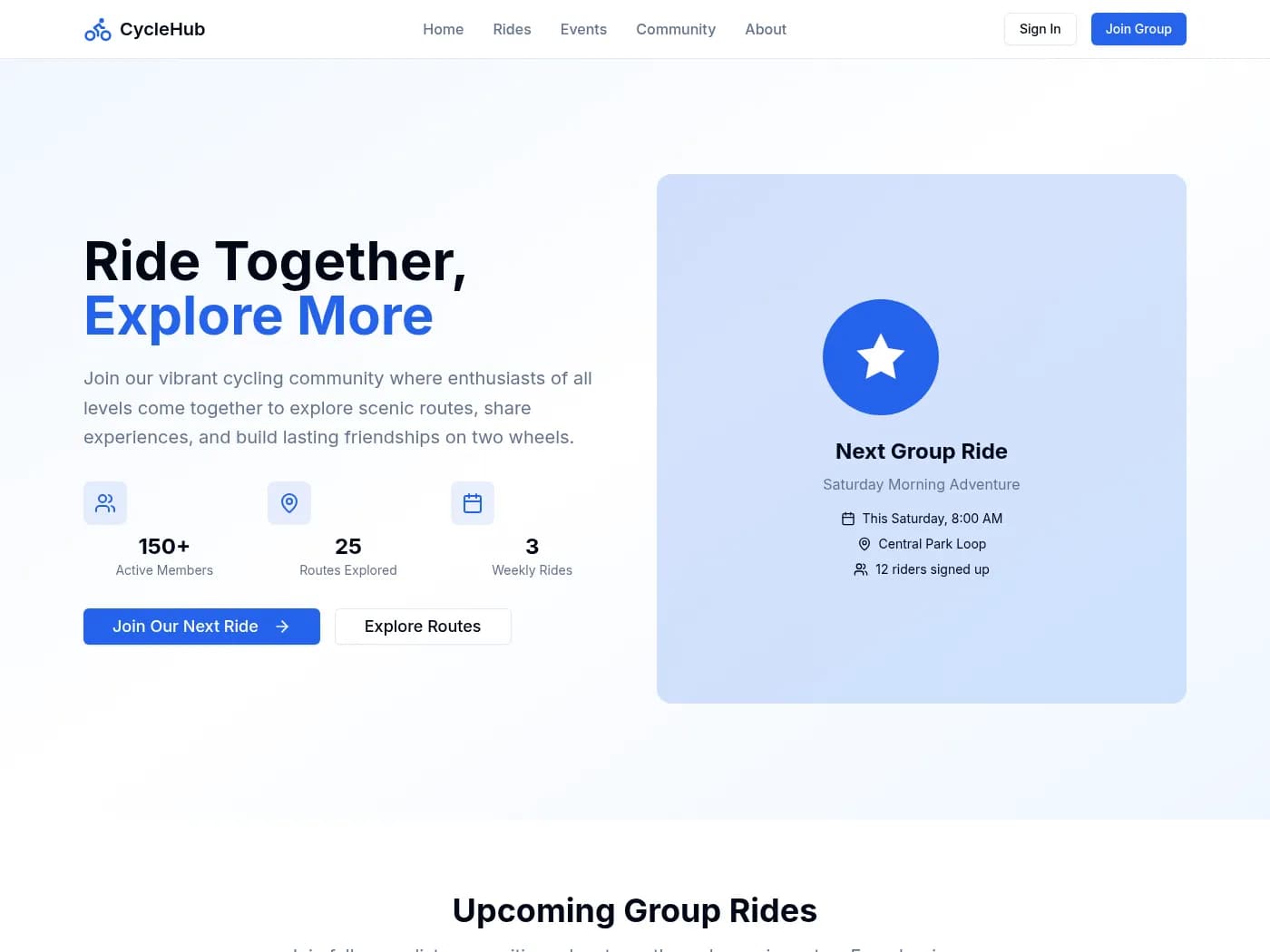 Cycling Group Community Hub Website