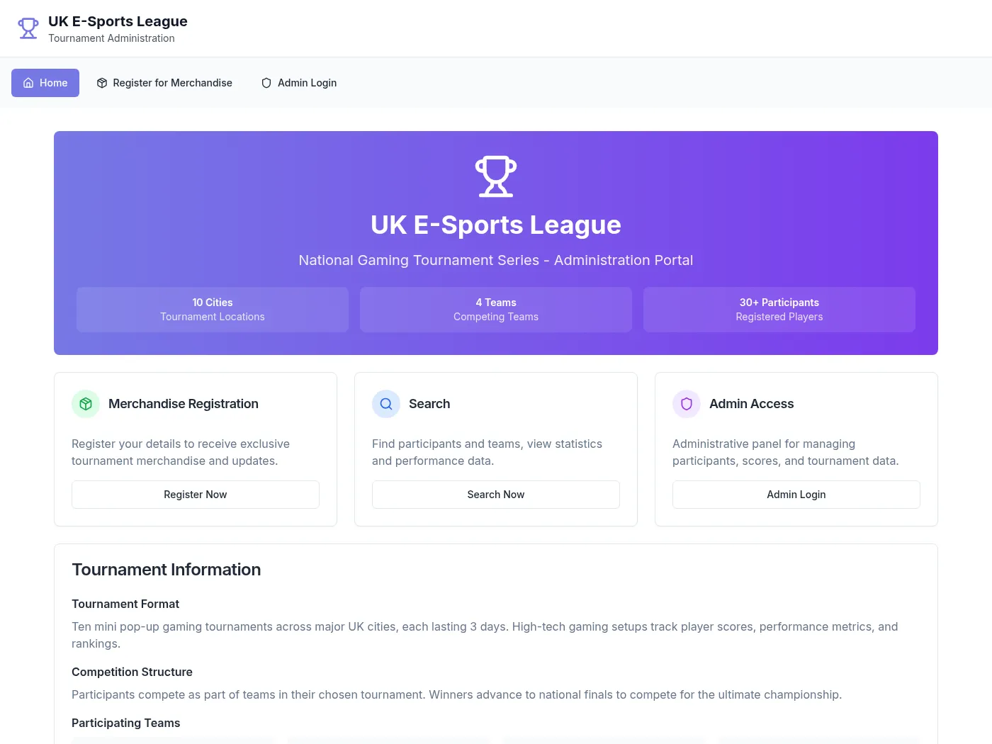 Cycling Tournament Admin Dashboard and Participant Management