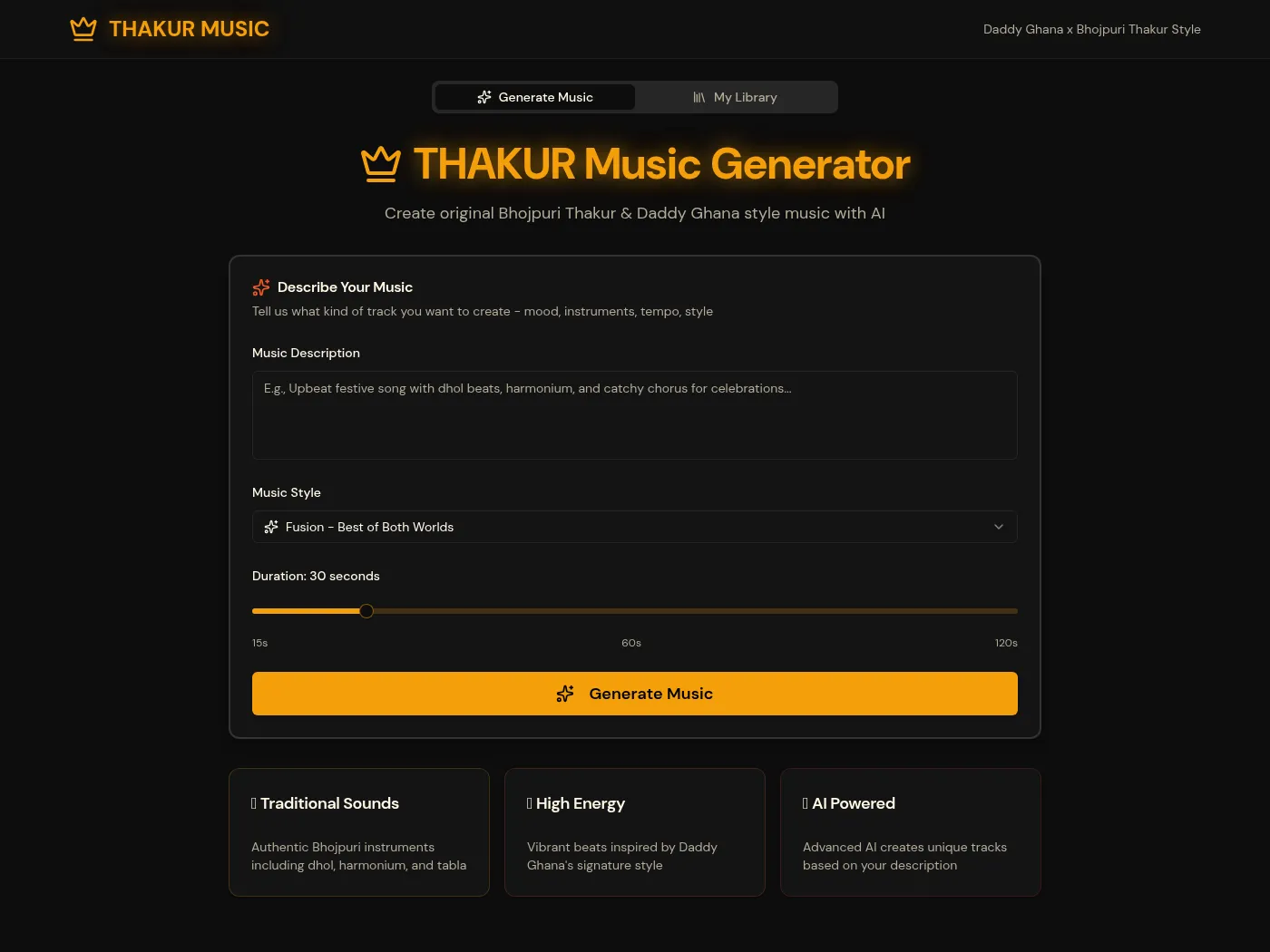 Daddy Ghana Bhojpuri Thakur Music Generator