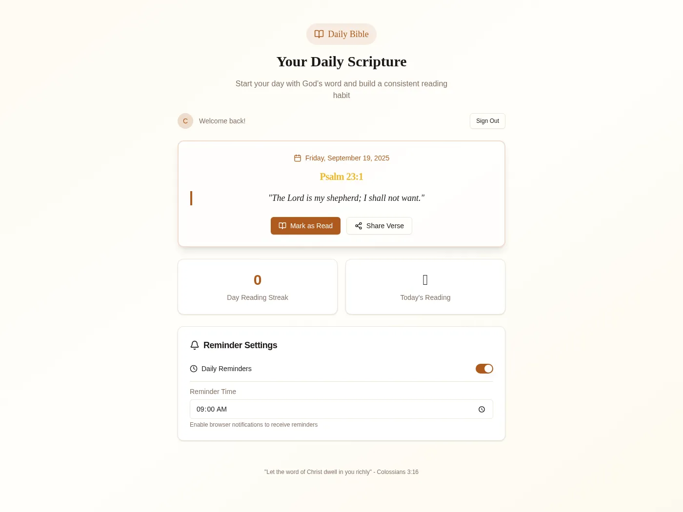Daily Bible Reminder & Verse Generator